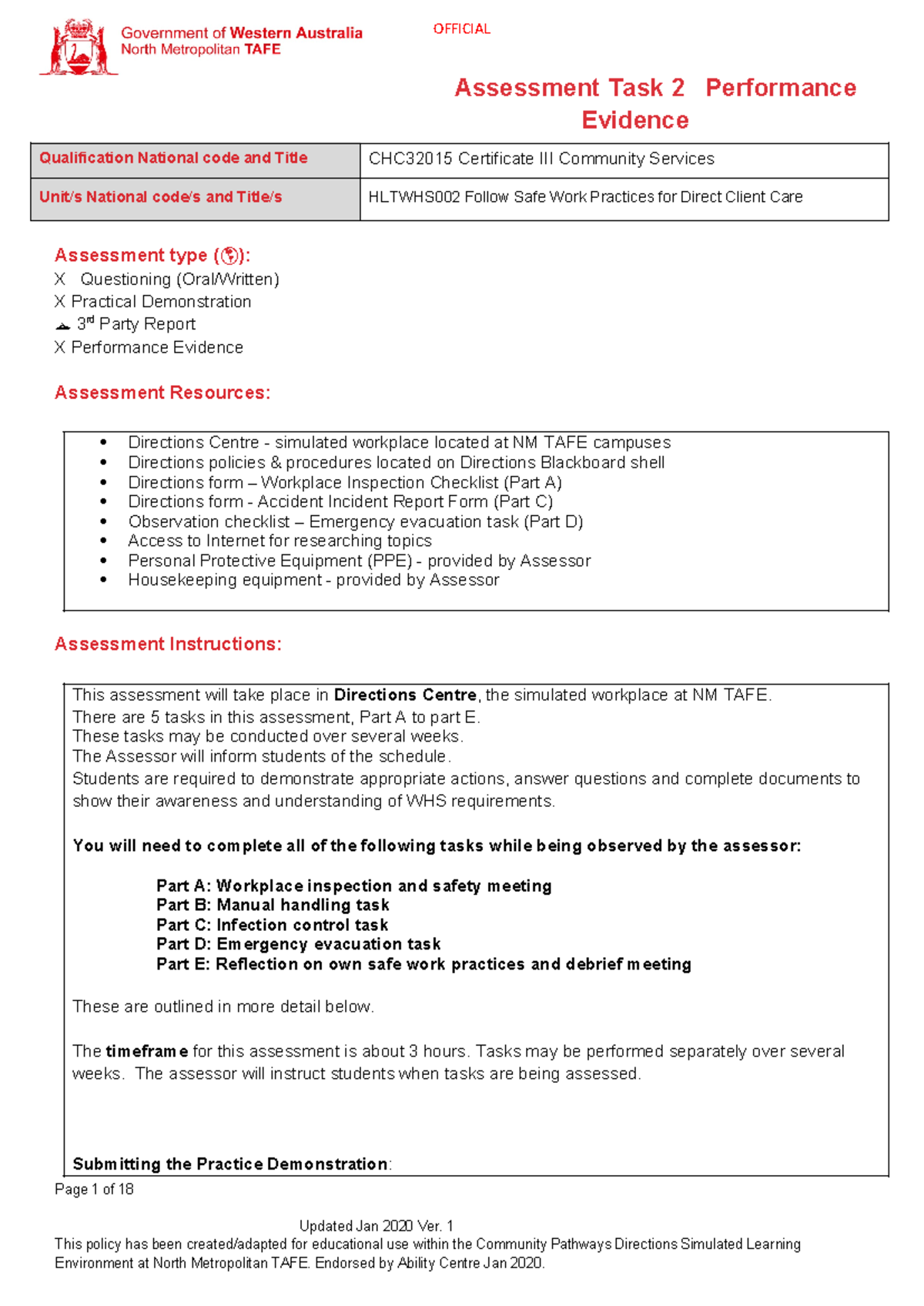 Hltwhs 002 AT2 - Assessment Task 2 Performance Evidence Qualification ...