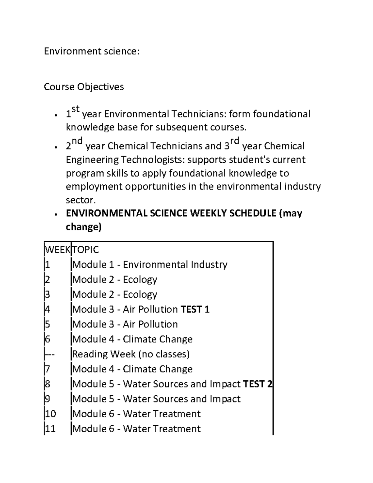 Environment science 1 - lectures - Environment science: Course Objectives • 1st year ...