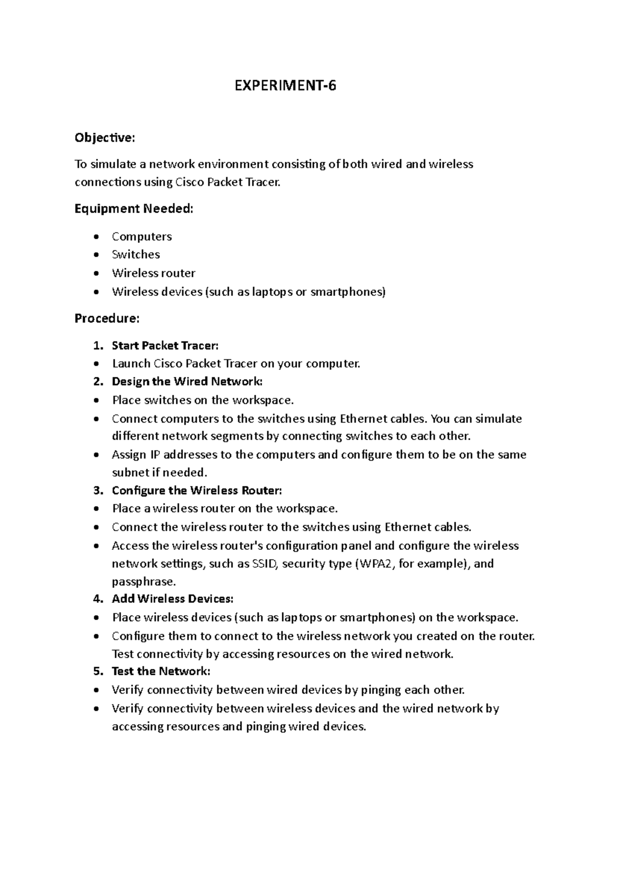 Experiment 6 Cn Practical Experiment 6 Objective To Simulate A Network Environment