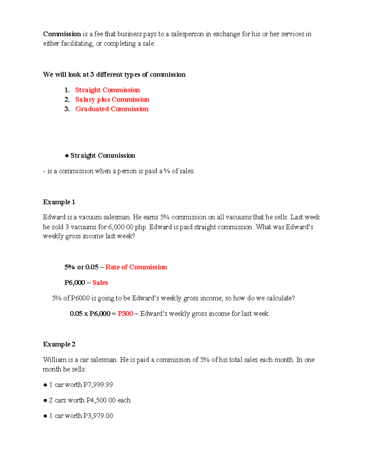 Business math - commission - Commission is a fee that business pays to ...