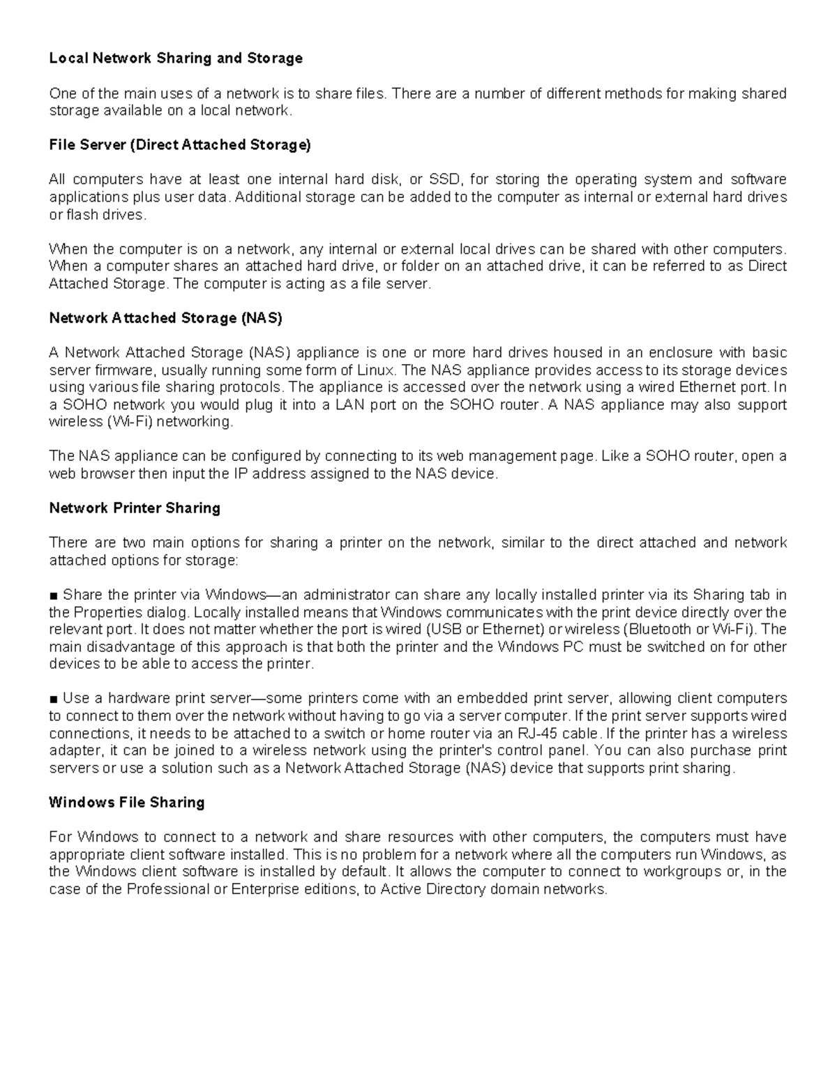 Week 11 Module - Local Network Sharing and Storage One of the main uses ...