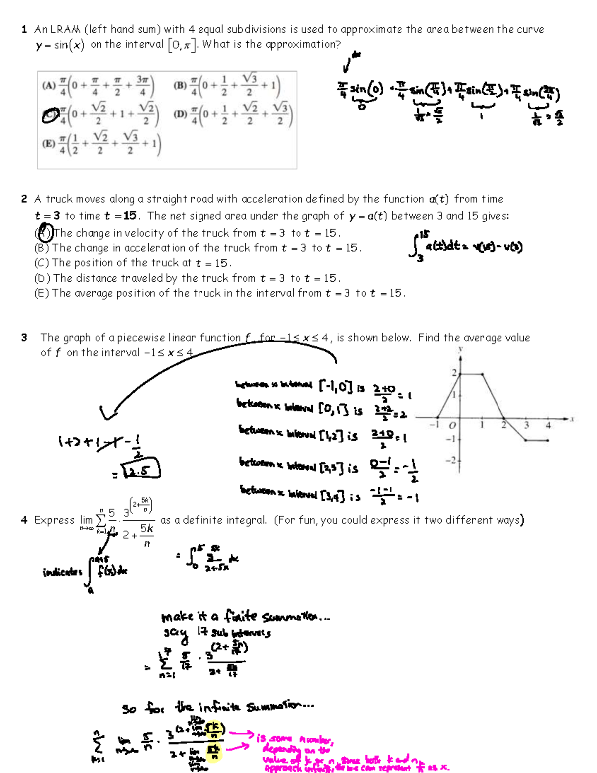 2.05 Riemann sums and more - 1 An LRAM (left hand sum) with 4 equal ...