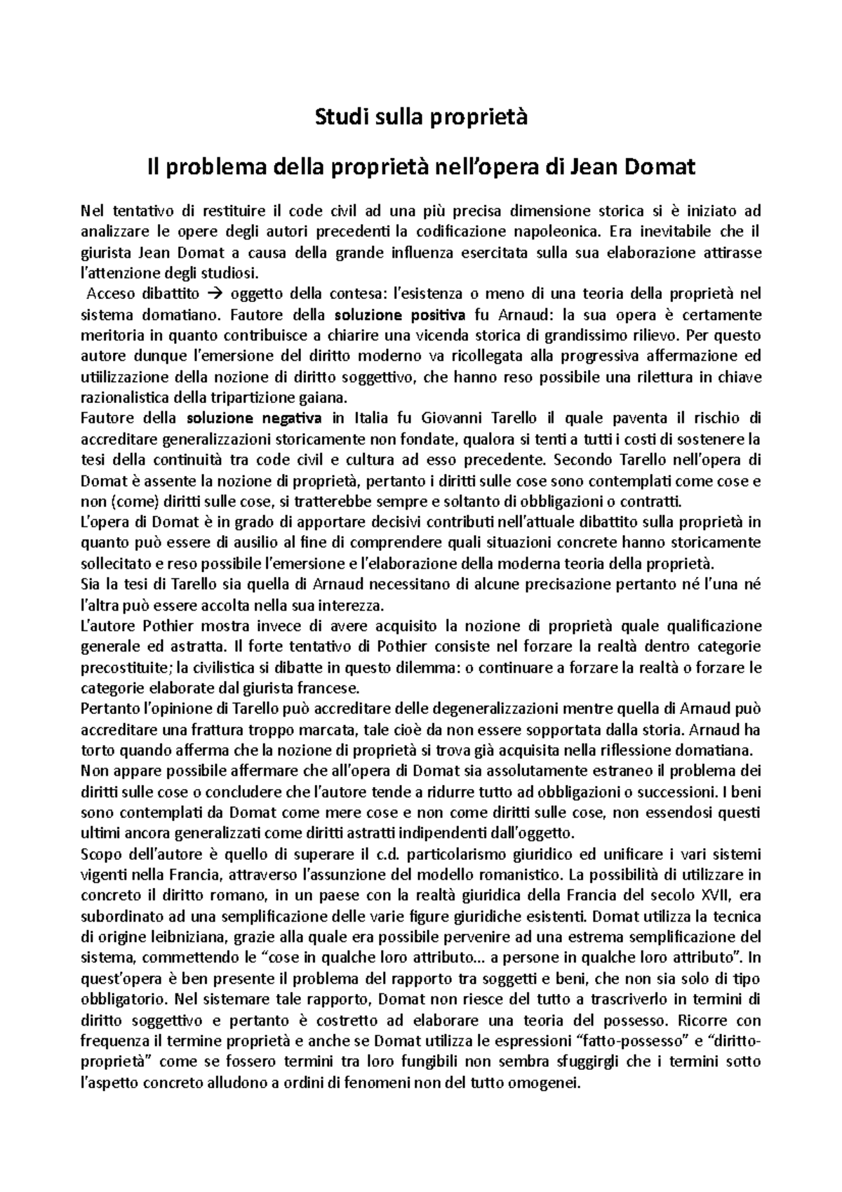 Studi sulla proprieta riassunti 1 - Studi sulla Il problema della di ...