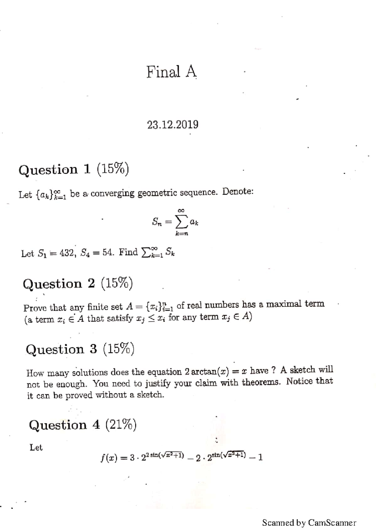 Moed a 2019 - examen alef 2023 - Algebra 1 - Scanned by CamScanner ...