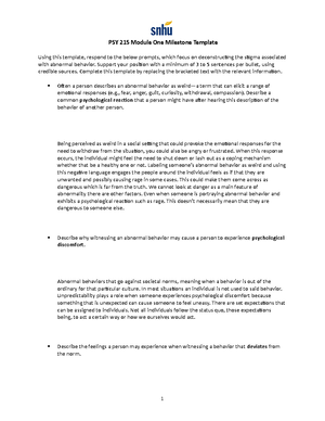 PSY 215 Module Five Milestone Template - PSY 215 Module Five Milestone ...