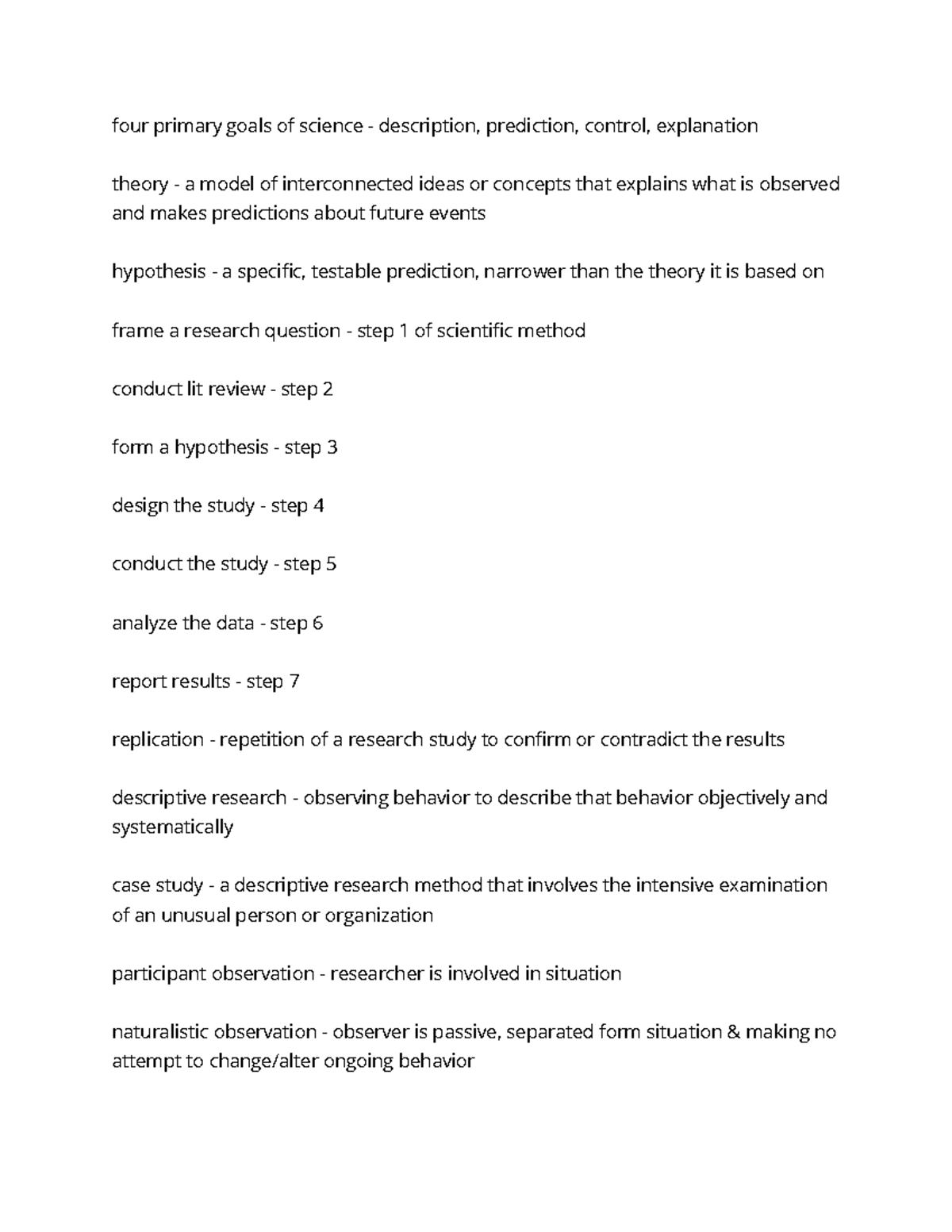 PSYC001 Exam 1 Terms - four primary goals of science - description ...