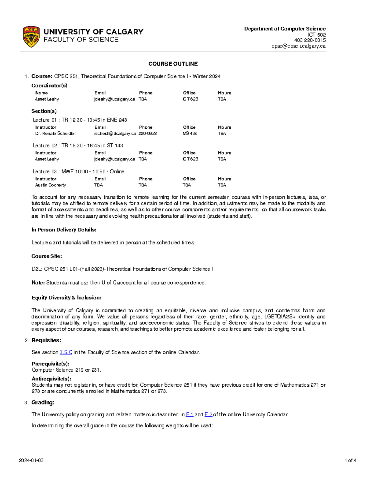 CPSC251 W2024 LEC1 outline - Department of Computer Science ICT 602 403 ...