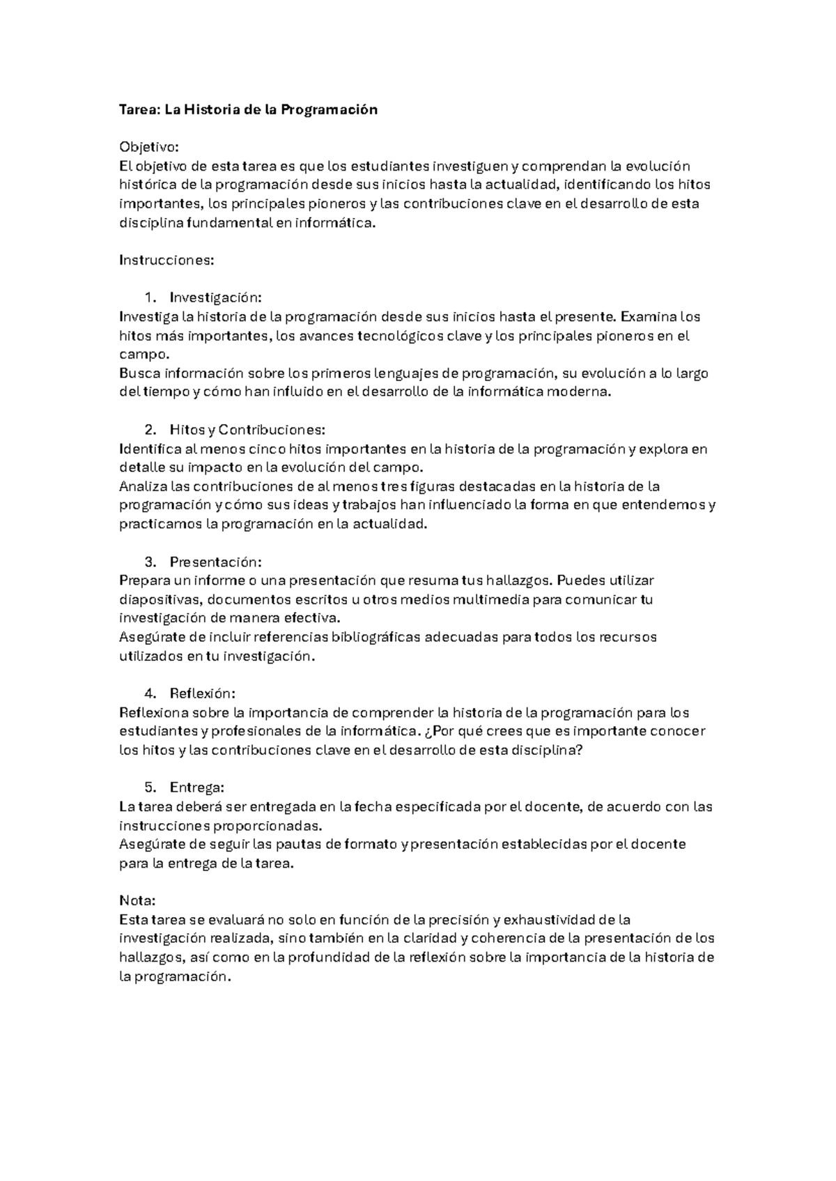 Tarea de Programacion - Tarea: La Historia de la Programación Objetivo ...