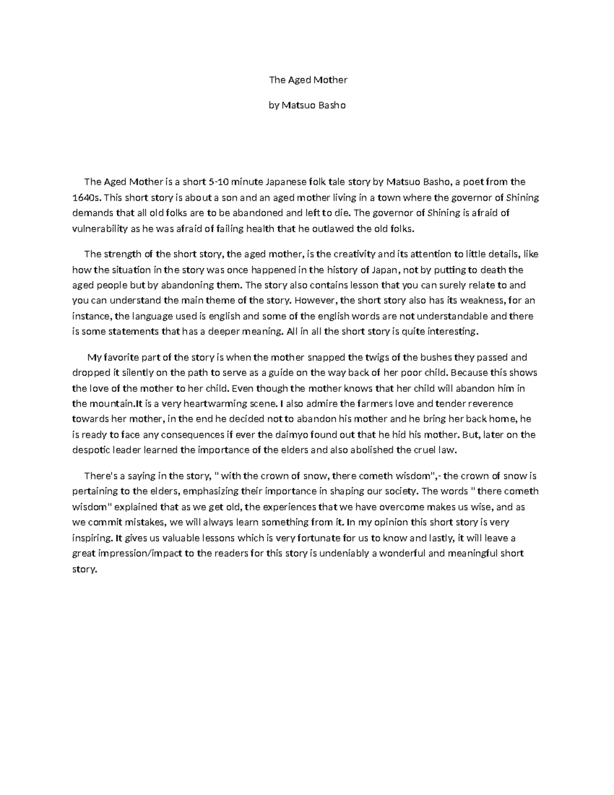 The Aged Mother WPS Office - The Aged Mother by Matsuo Basho The Aged ...