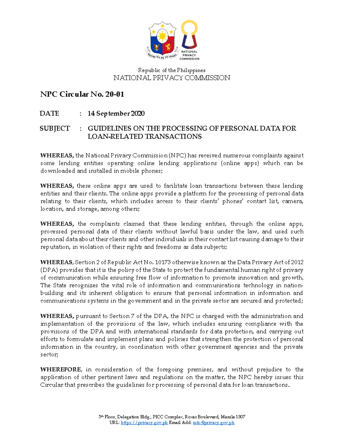 NPC-Circular-No Agriculture Studies - Republic of the Philippines ...