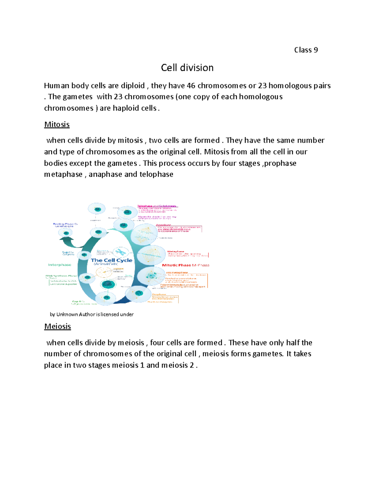 Cell division - lectures for chemistry - Class 9 Cell division Human body cells are diploid ...