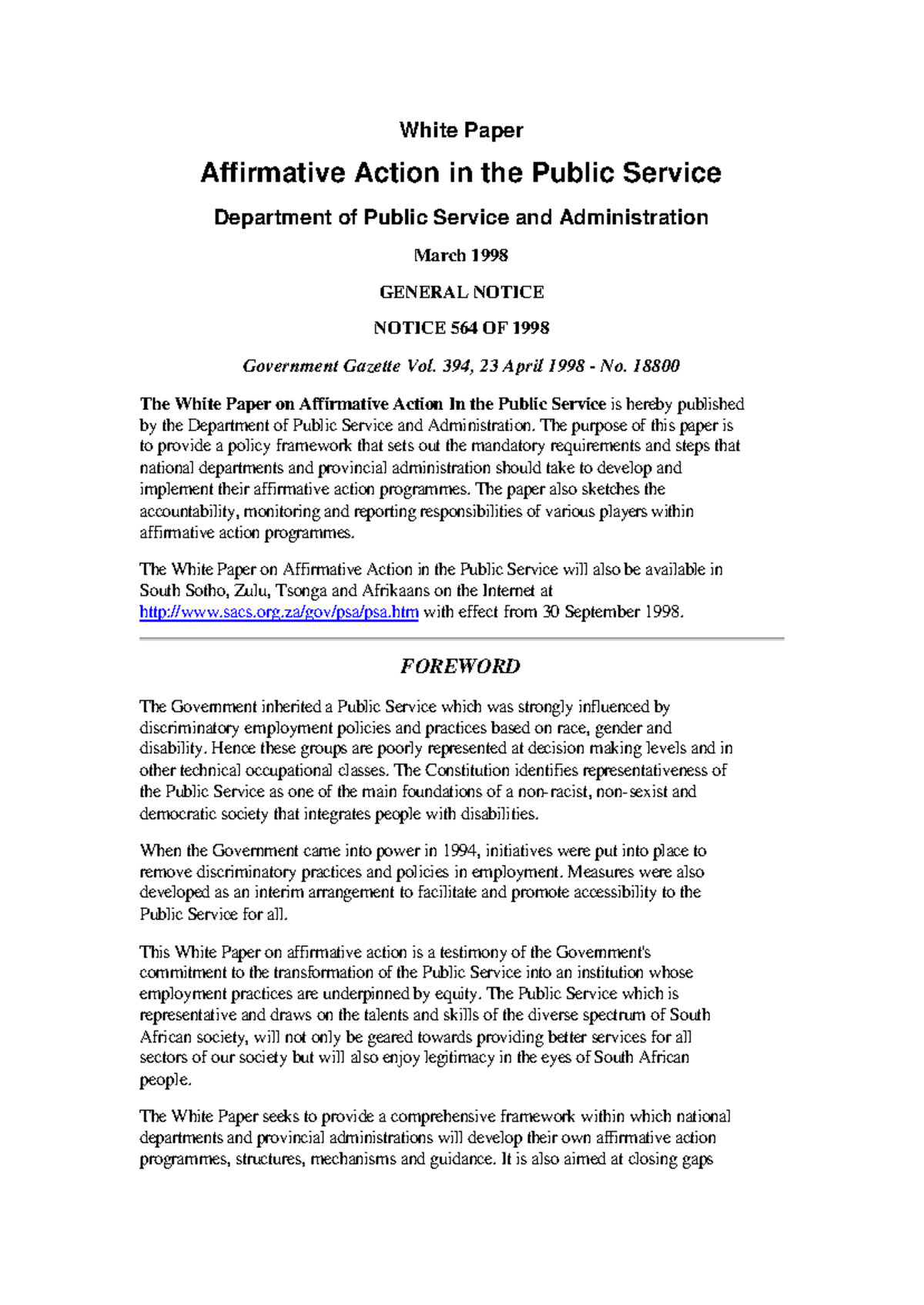 Affirmative - White Paper Affirmative Action in the Public Service ...