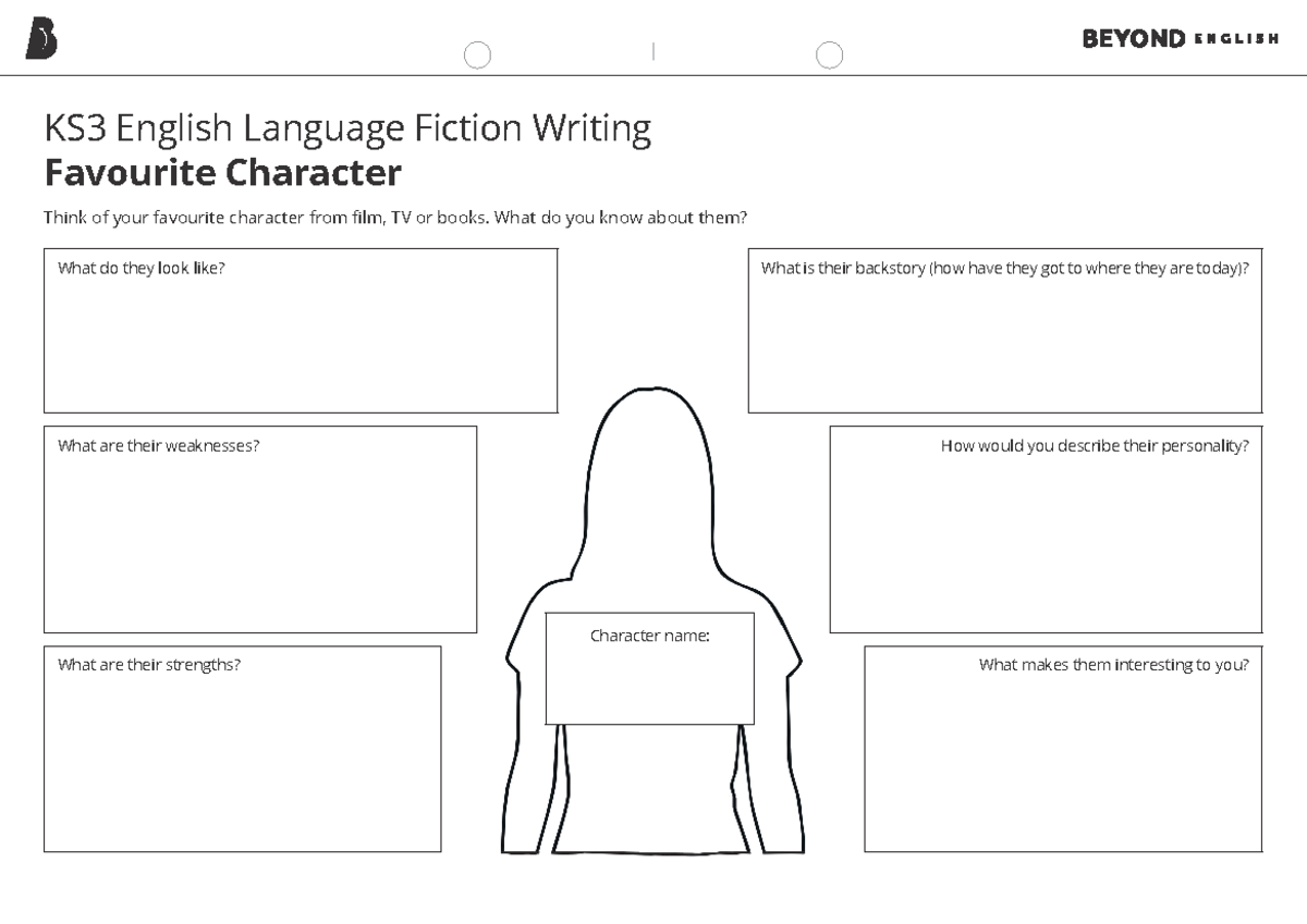 KS3 ELFW L2 Favourite Character Worksheet - KS3 English Language ...
