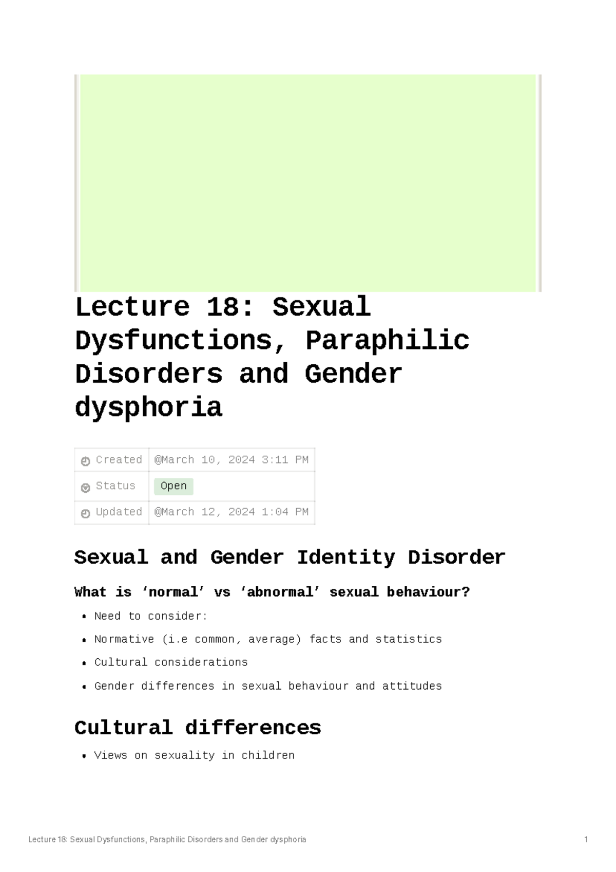 Lecture 18: Sexual dysfunctions and disorders - Lecture 18: Sexual ...