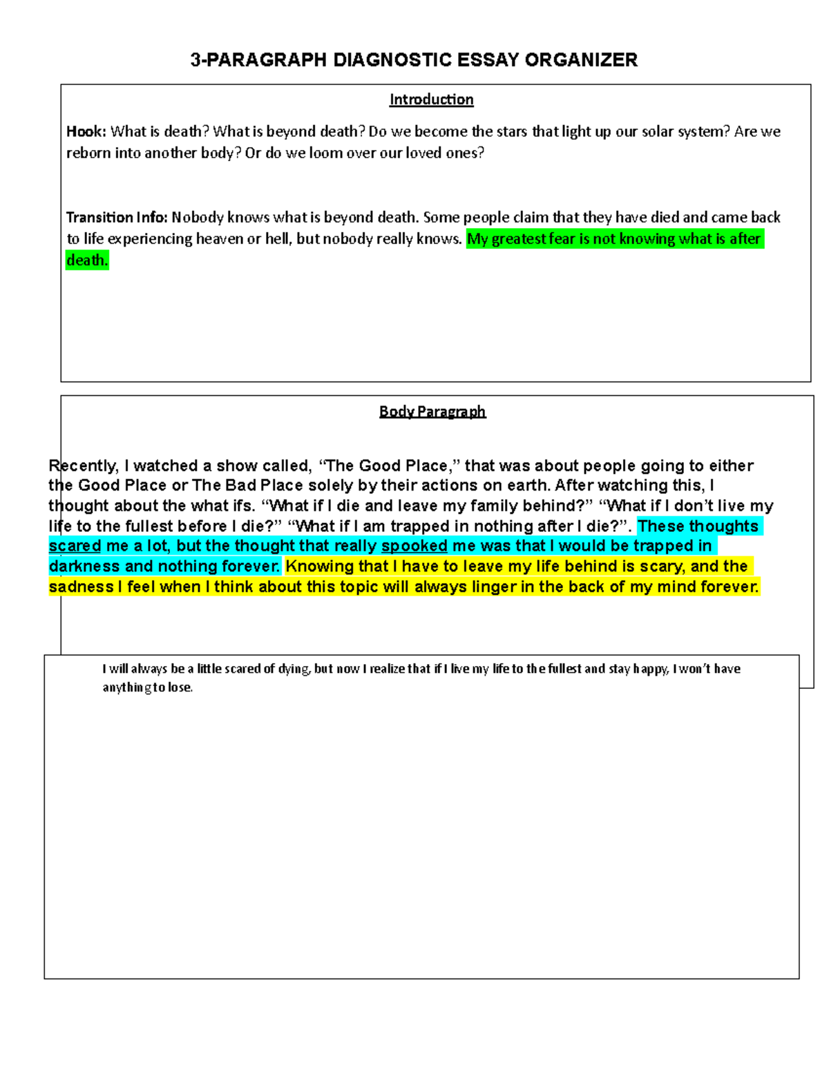 Diagnostic Organizer 2022 - 3-PARAGRAPH DIAGNOSTIC ESSAY ORGANIZER ...