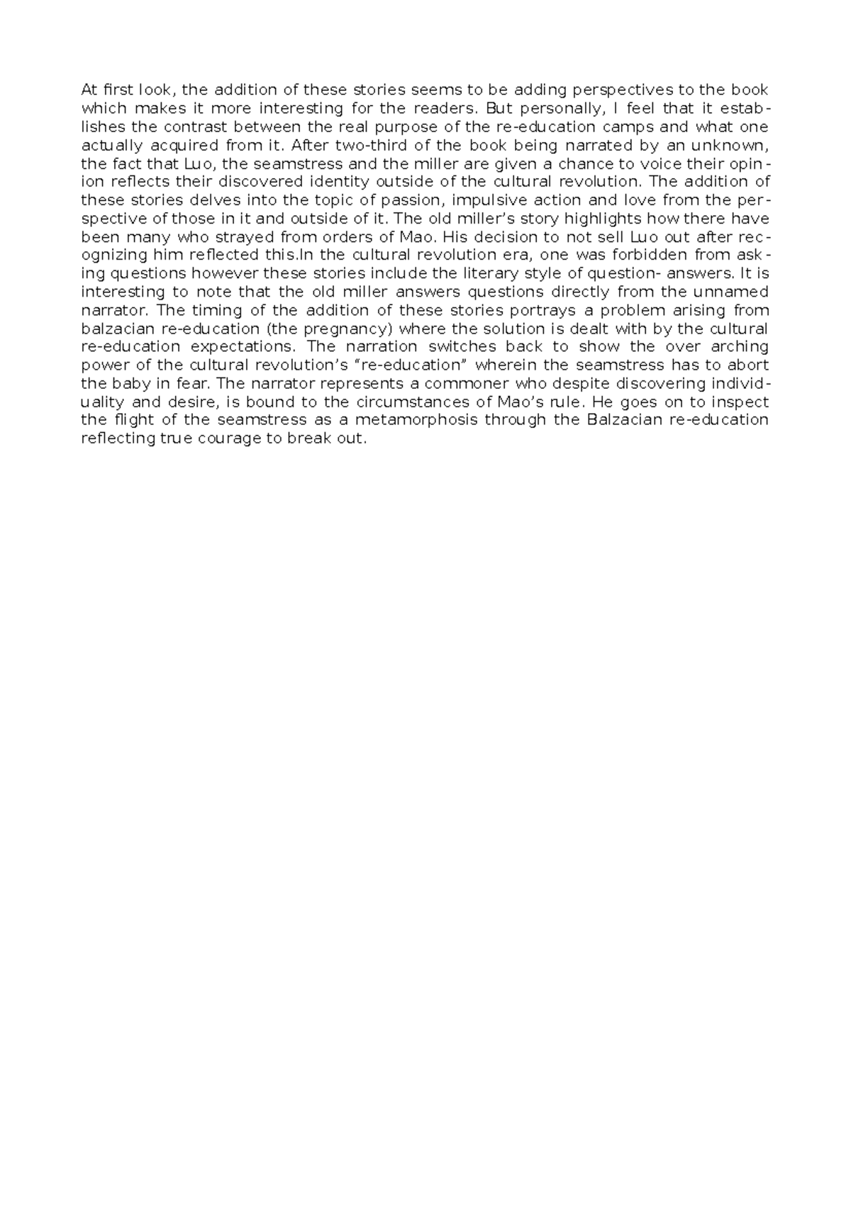 Balzac and the little chinese seamstress assignment - At first look ...