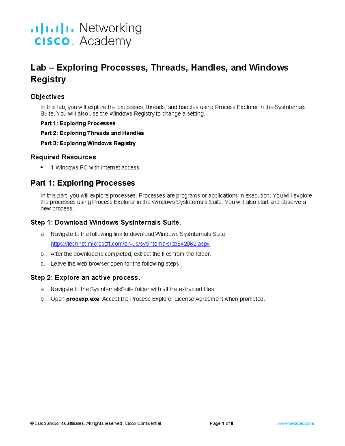 Cyber OPs Ch2 Lab Windows OS Security - Lab – Exploring Processes, Threads, Handles, and Windows ...