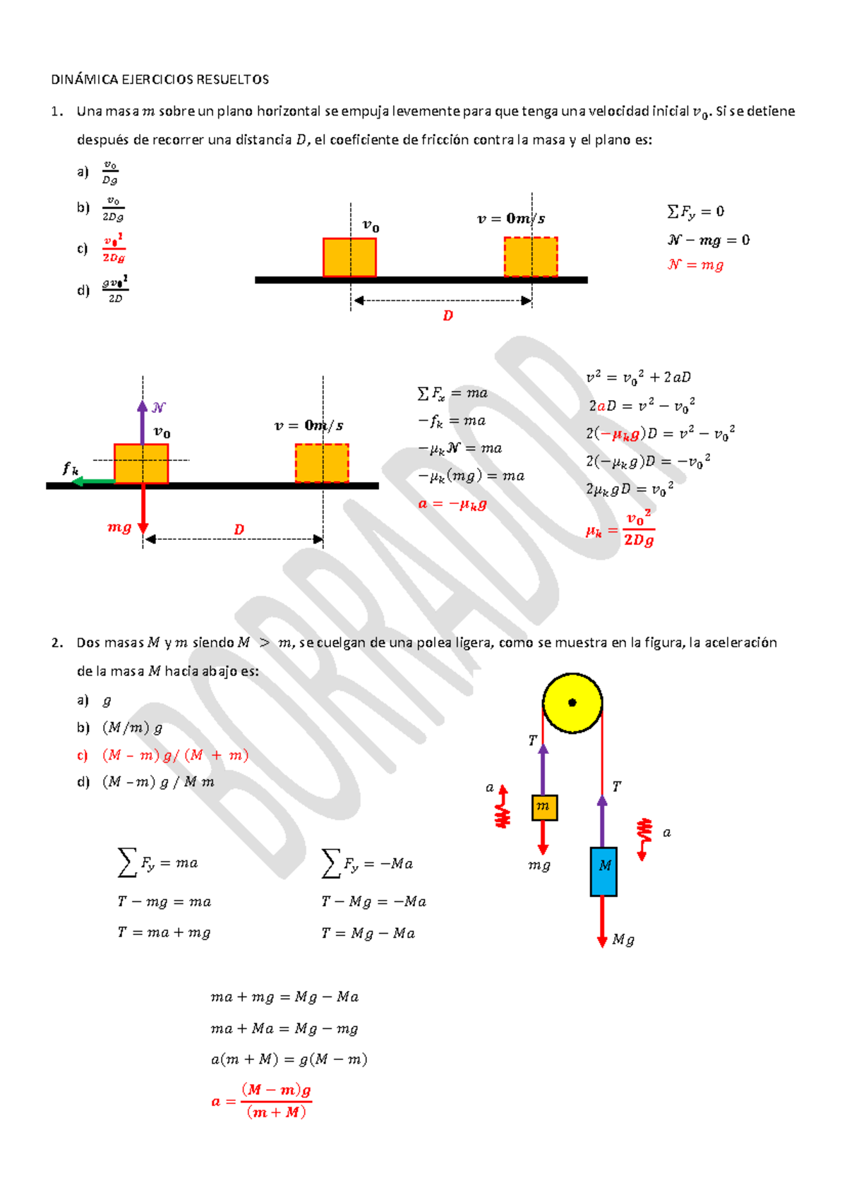 PDF. Borrador. Dinámica Ejercicios Resueltos-1 - DINÁMICA EJERCICIOS RESUELTOS Una masa 𝑚𝑚 sobre ...