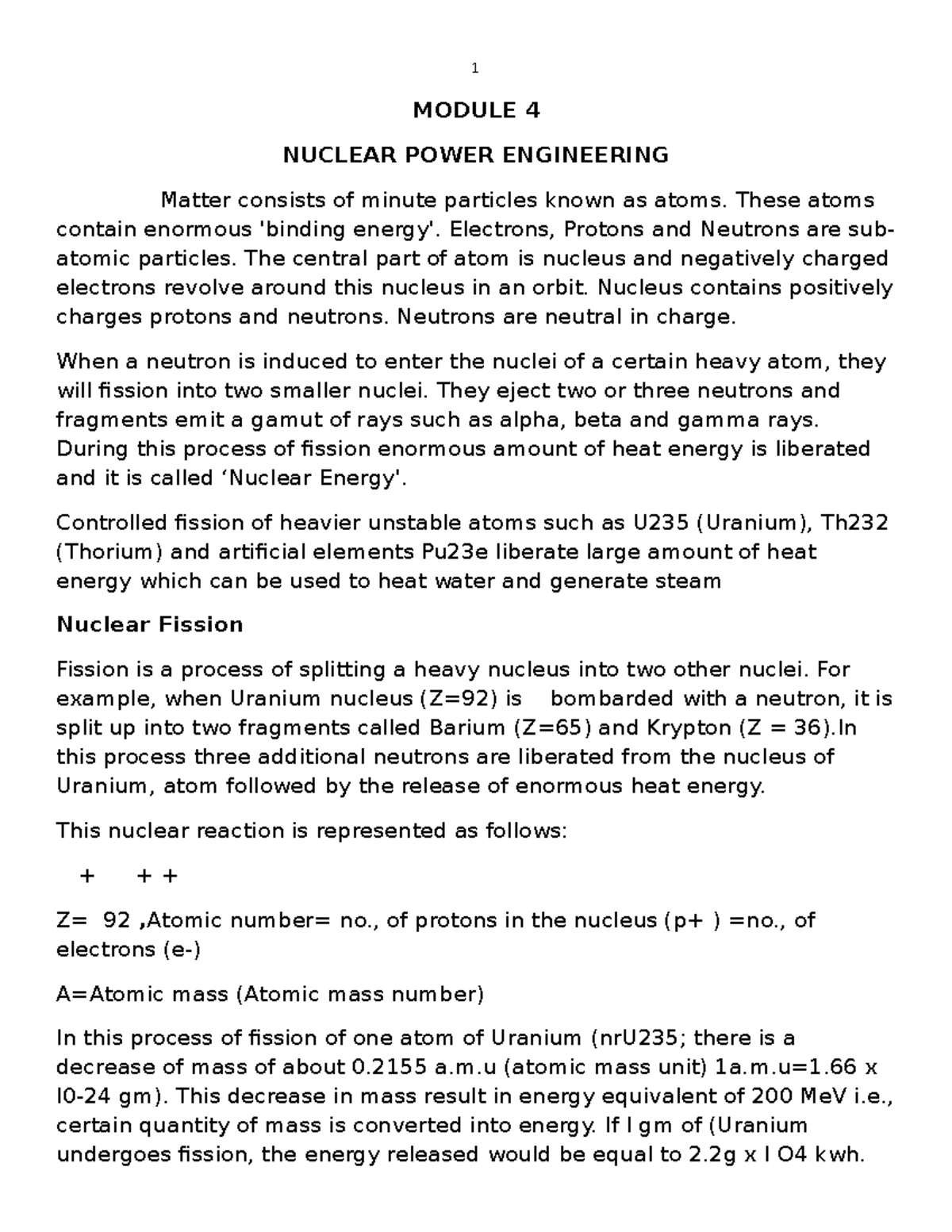 PPE UNIT 4 - 5th semester Mechanical engineering - MODULE 4 NUCLEAR ...