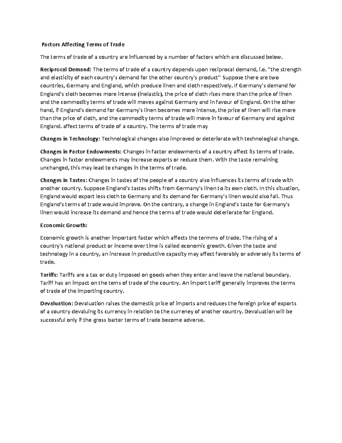Factors Affecting Terms of Trade - Reciprocal Demand: The terms of ...