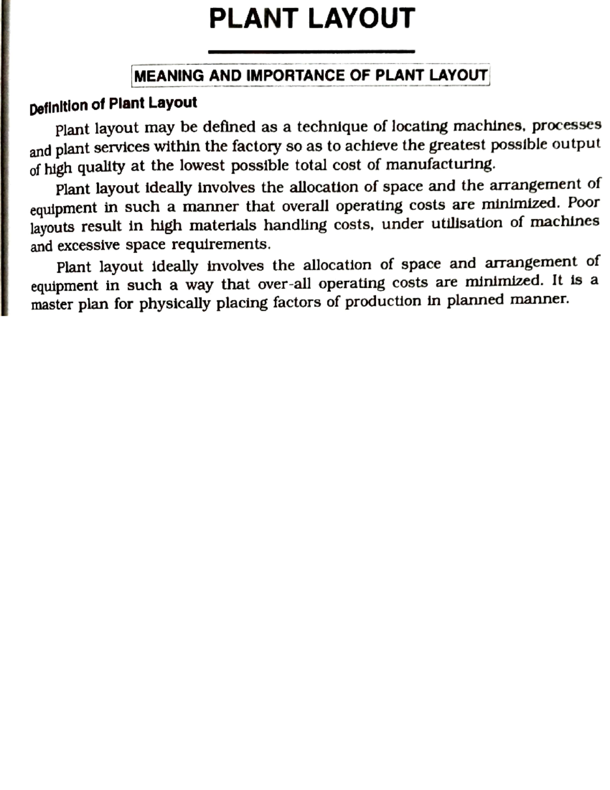 Plant layout - Basic notes. - Bachelor of Commerce - Studocu