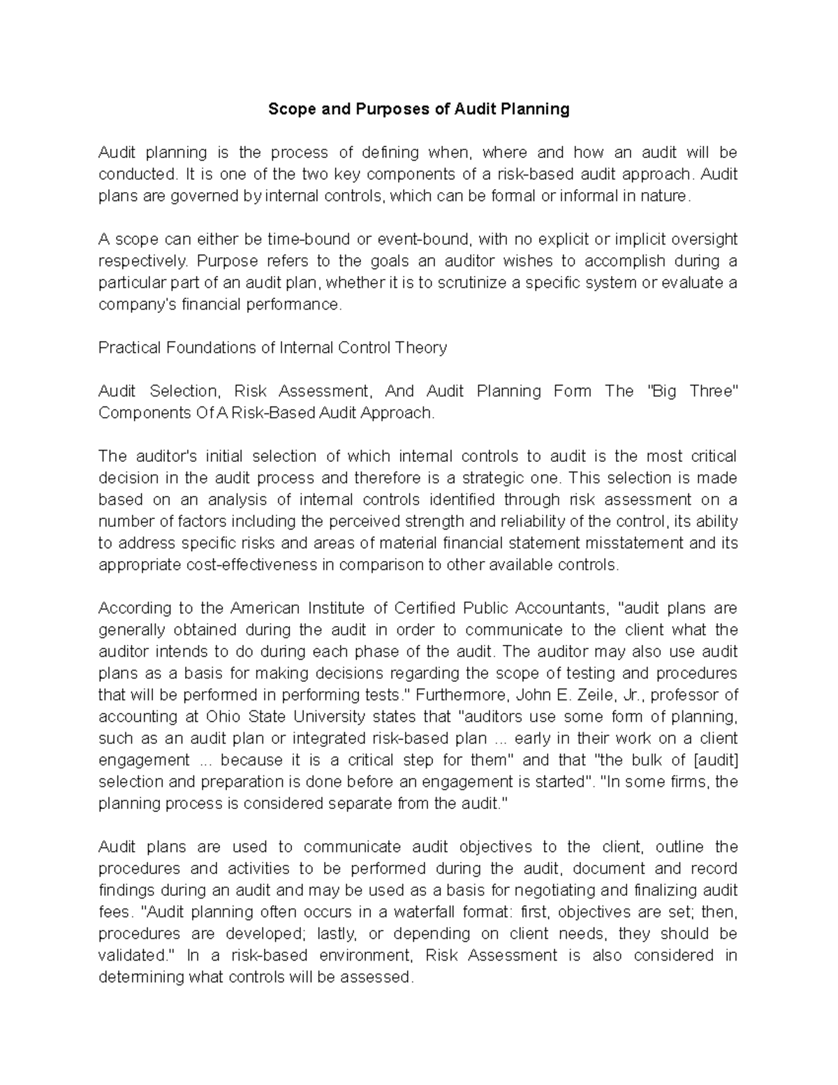 Scope and Purposes of Audit Planning - It is one of the two key ...