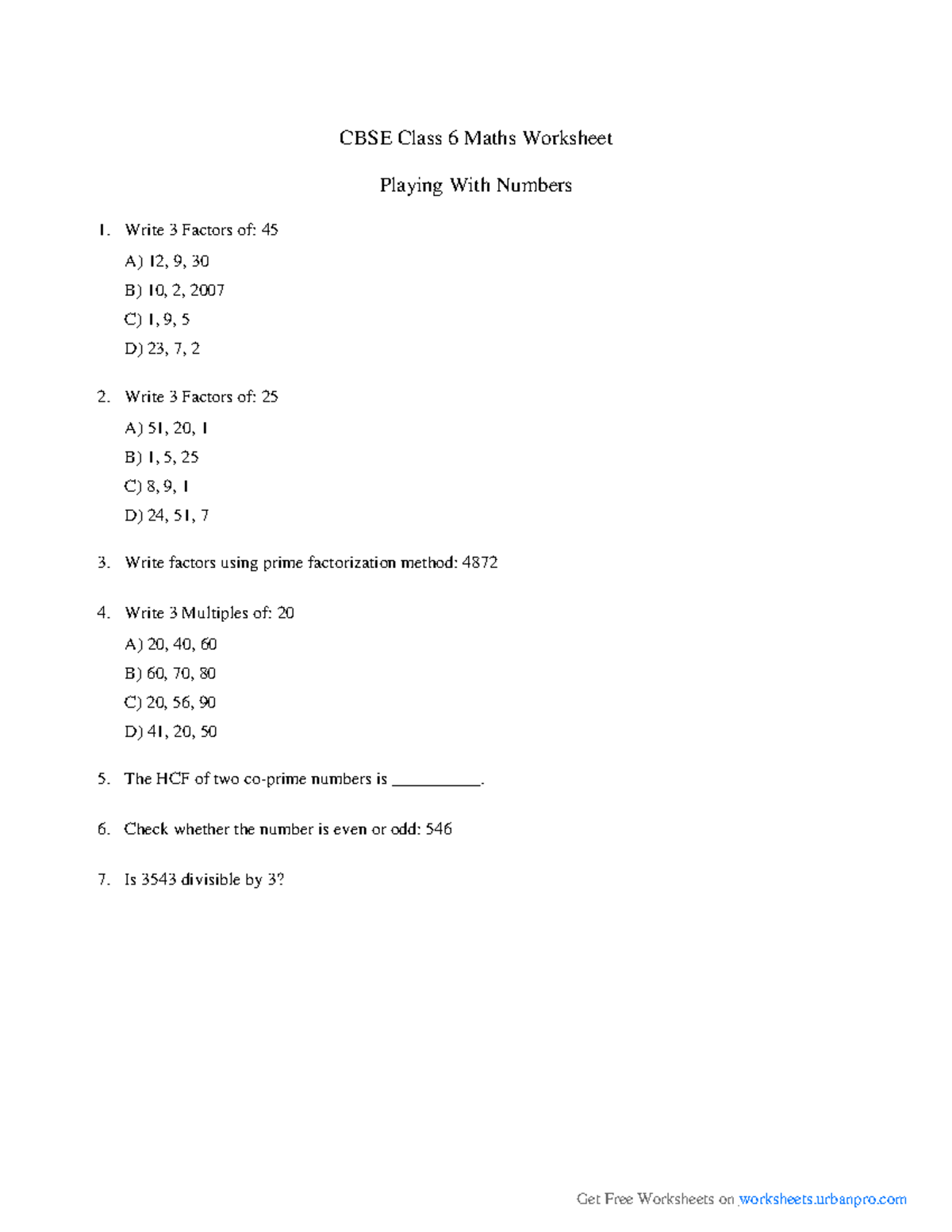 Playing With Numbers CBSE Class 6 Worksheet - CBSE Class 6 Maths ...