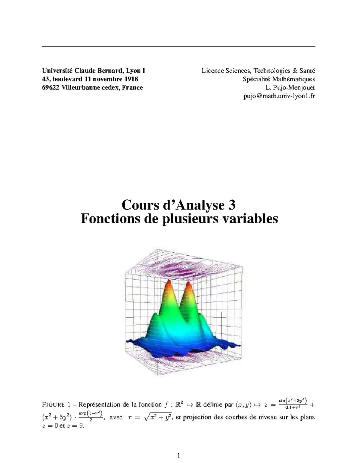 Cours Analyse 5 Fonctions De Plusieurs Variables Université Claude