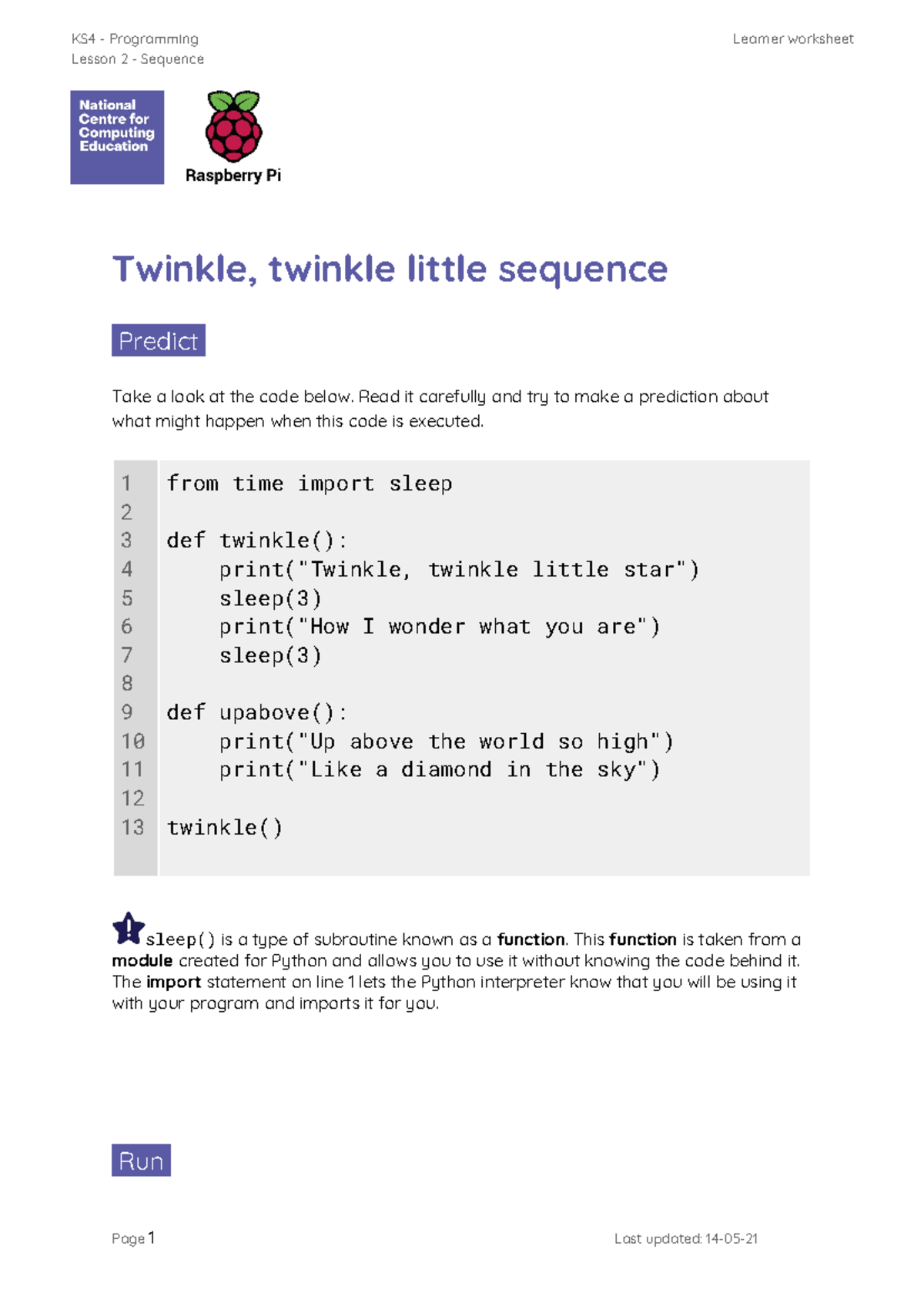 A3 Solutions – Twinkle, twinkle little sequence - Lesson 2 - Sequence ...