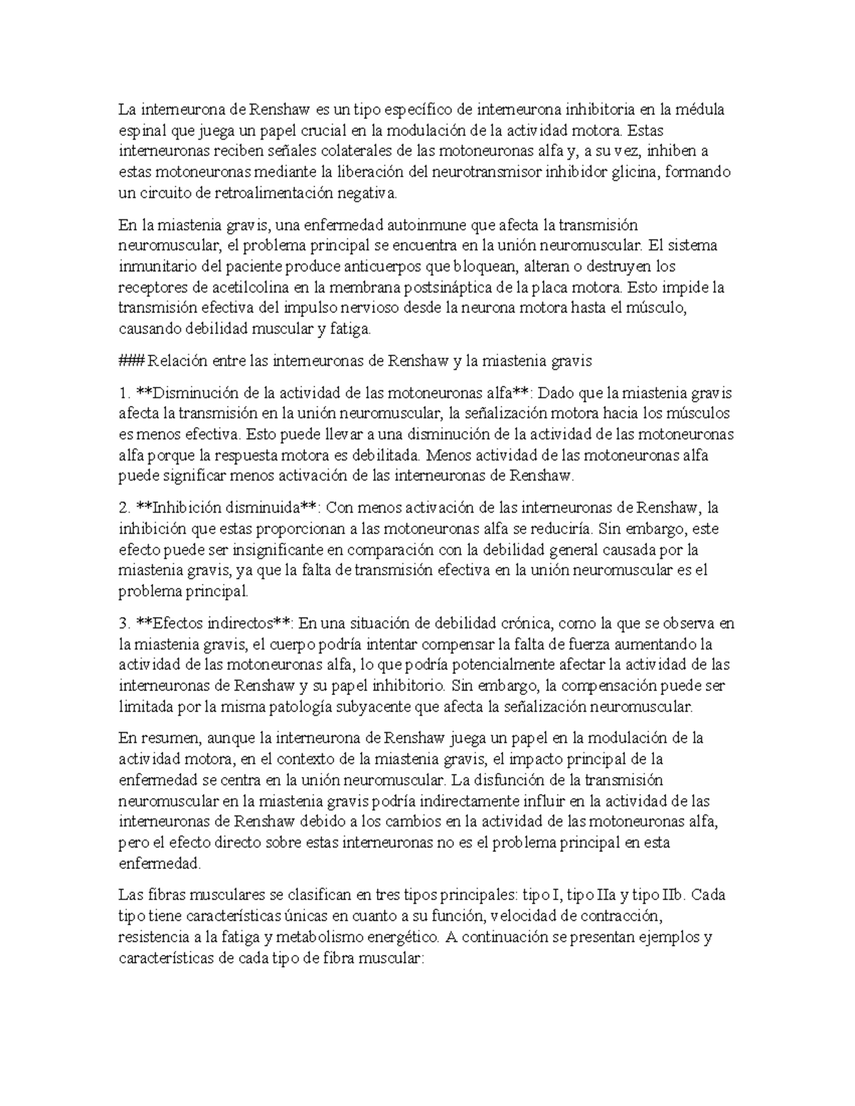 Notas Unidad 2 - La interneurona de Renshaw es un tipo específico de ...