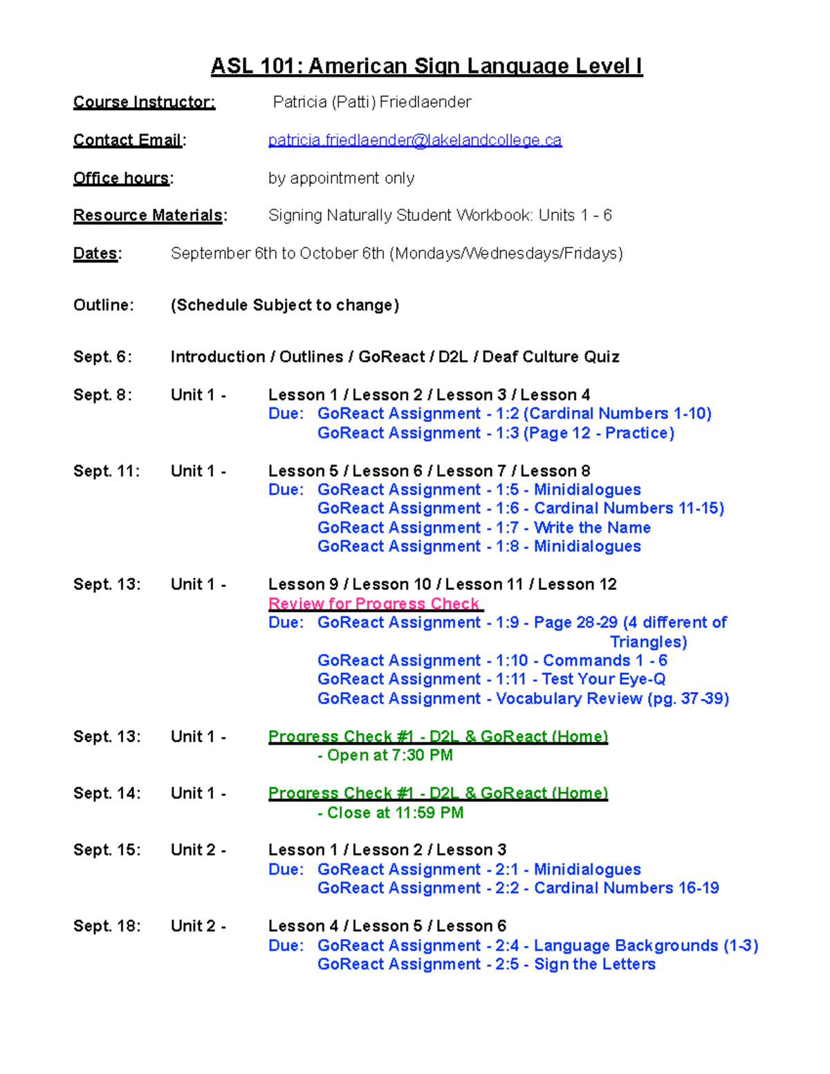 ASL 101 Schedule - asssss - ASL 101: American Sign Language Level I ...