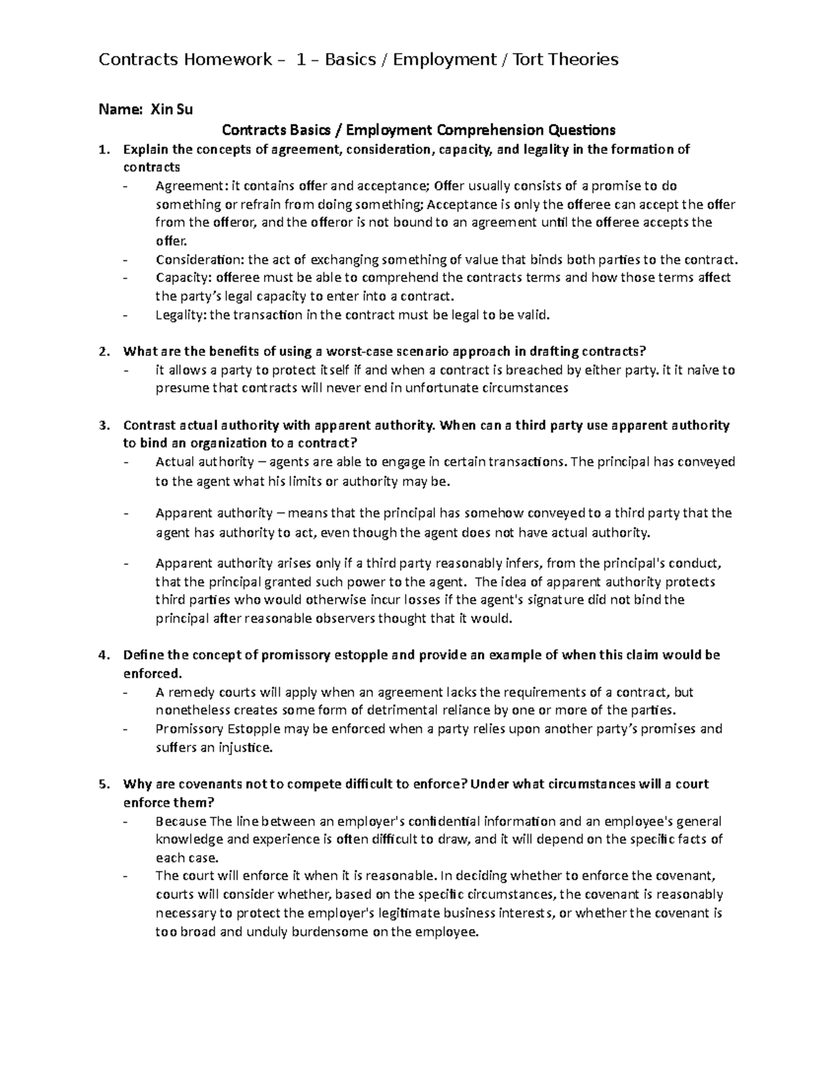 Individual Contract Homeowrk - Contracts Homework – 1 – Basics ...
