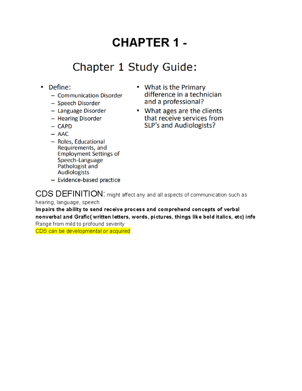 CD225- text one notes - CHAPTER 1 - CDS DEFINITION: might affect any ...