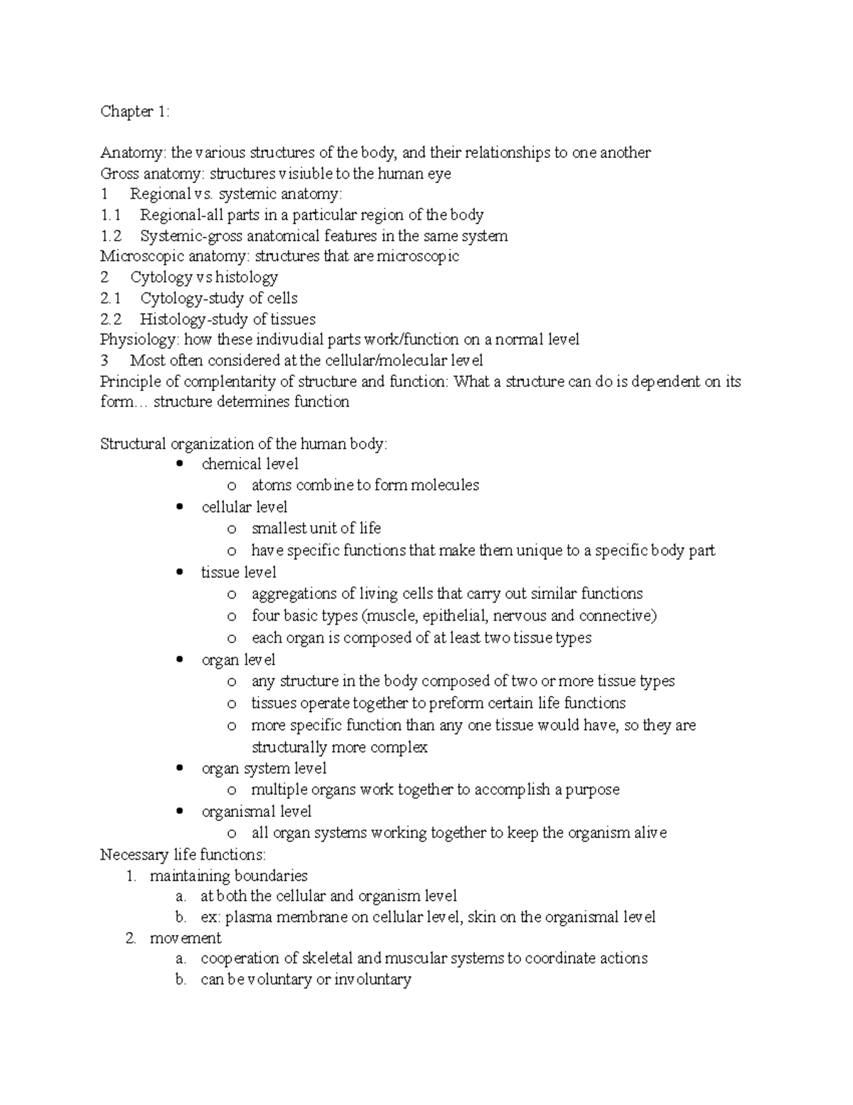 Anatomy notes final exam - Chapter 1: Anatomy: the various structures ...