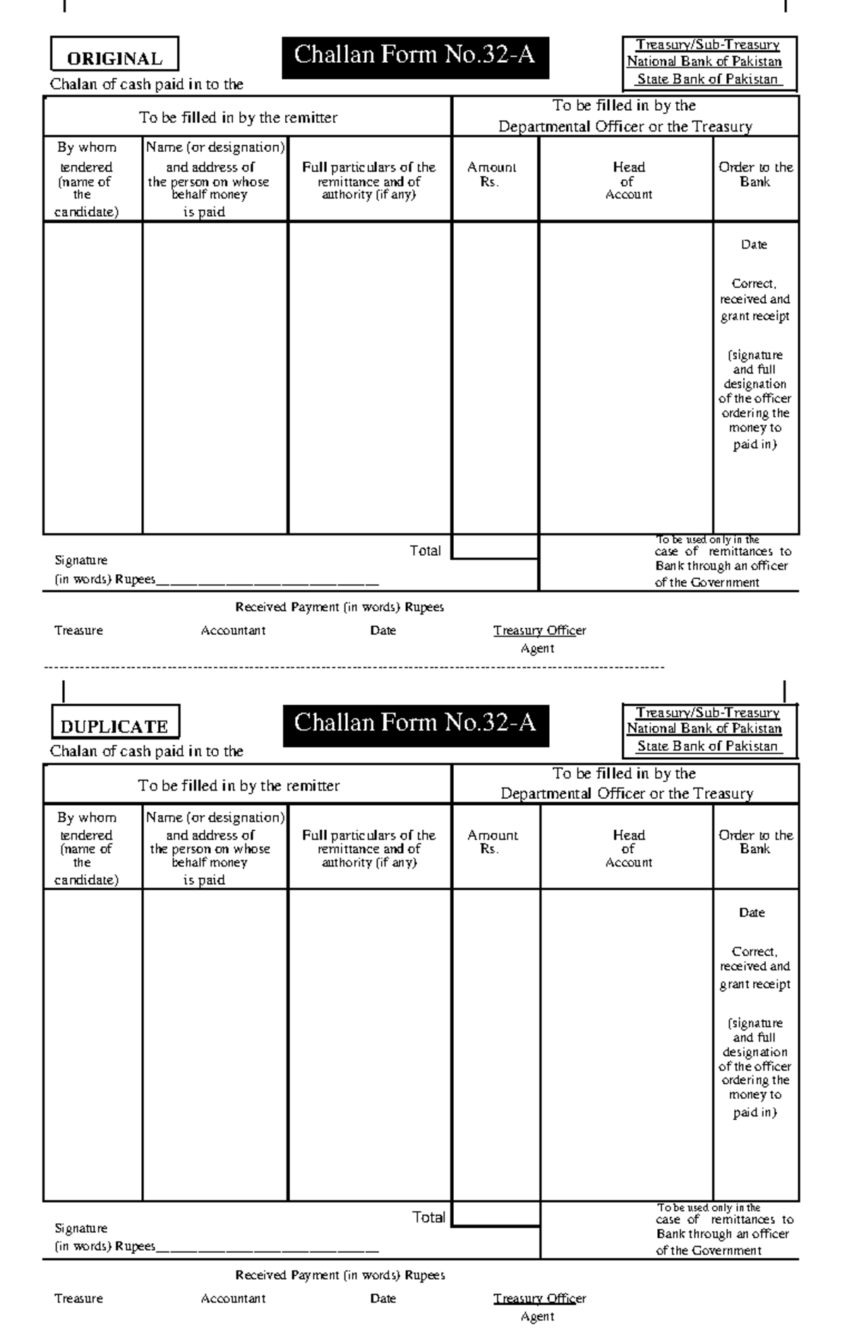 Challan Form 32 A download - ORIGINAL Challan Form No-A Chalan of cash ...