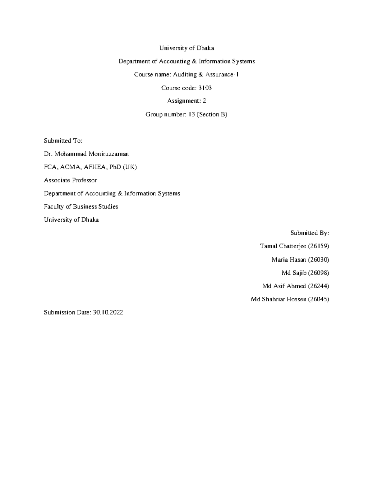 University-of-Dhaka - The solution of assignments given in class by course tutor. - University ...