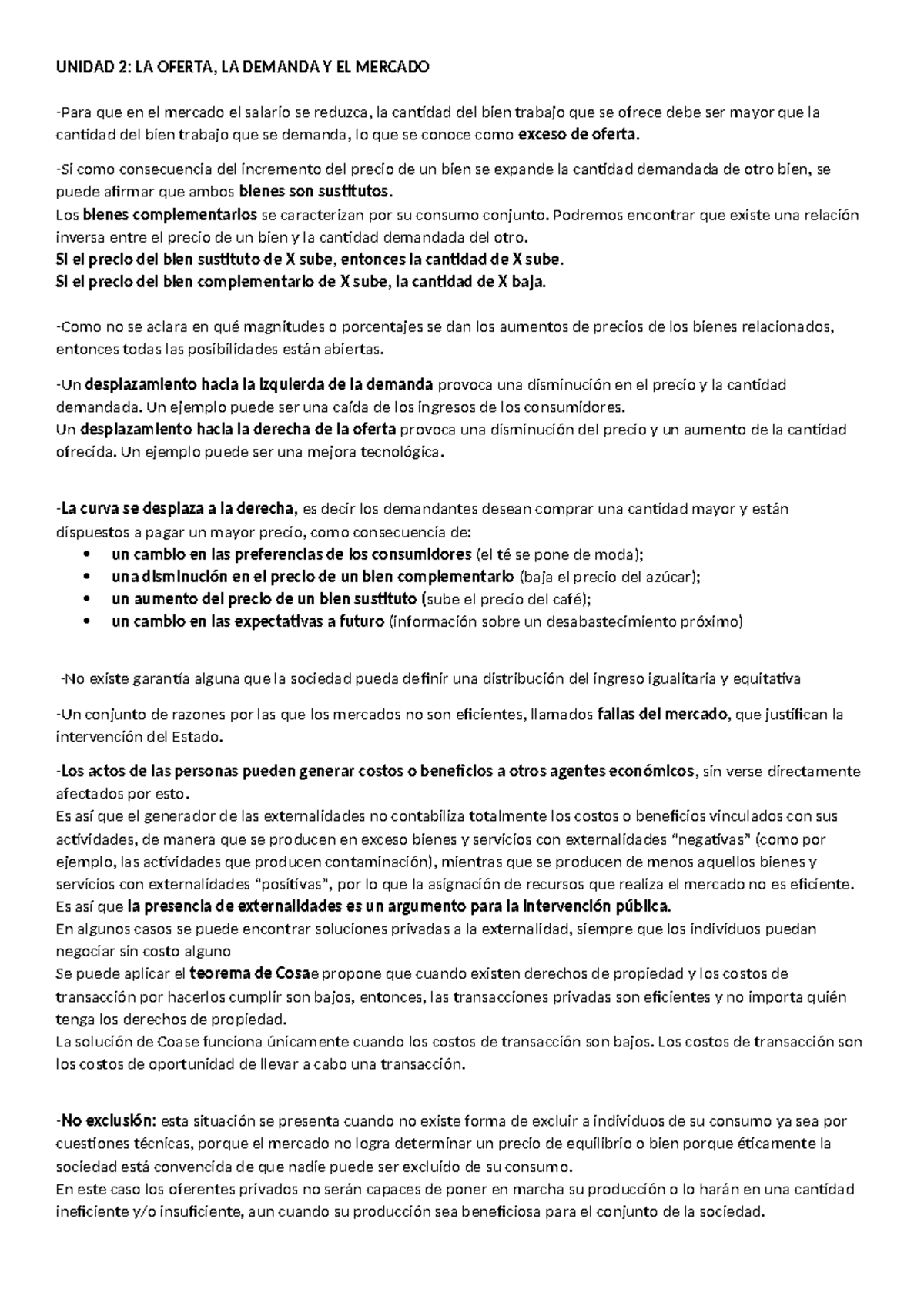 Unidad 2 monchon resumen - UNIDAD 2: LA OFERTA, LA DEMANDA Y EL MERCADO ...