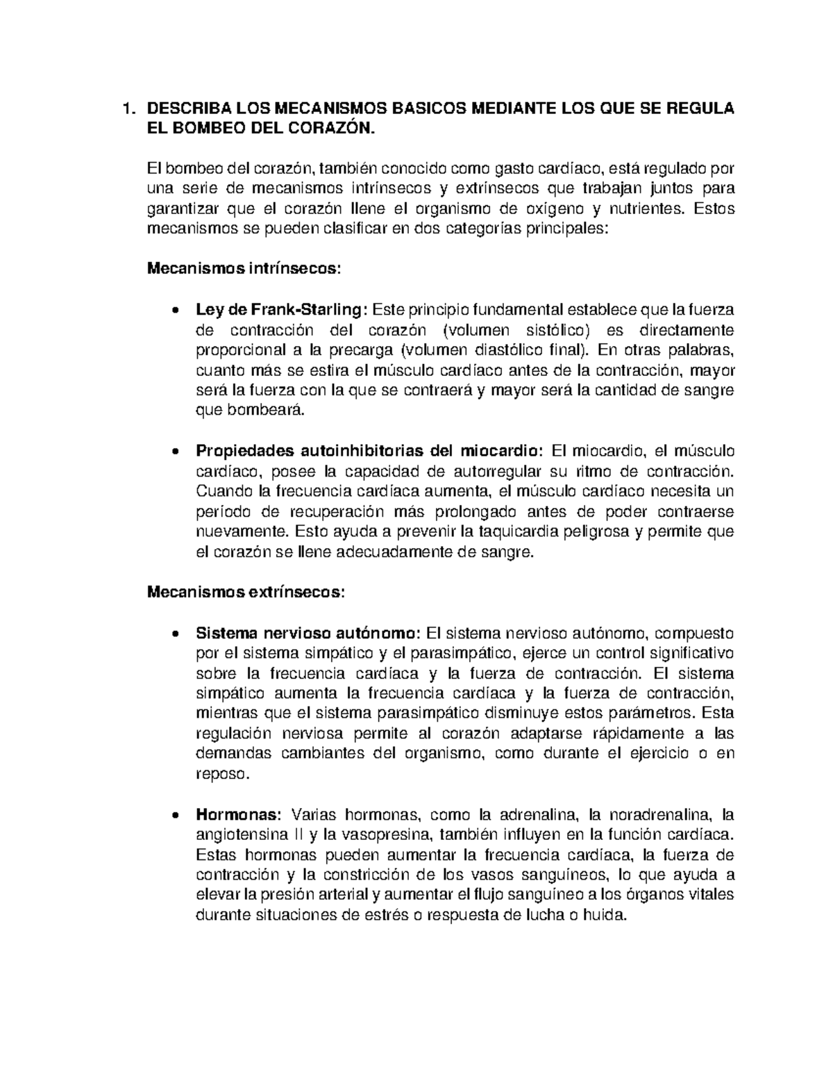 Mecanismos DEL Corazón - 1. DESCRIBA LOS MECANISMOS BASICOS MEDIANTE ...