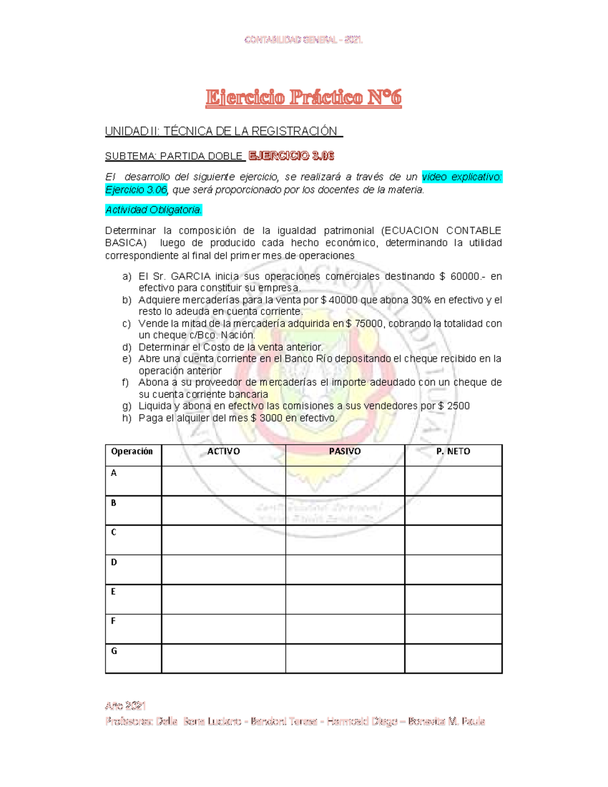 Ejercicio Practico N6-Obligatorio-Video - UNIDAD II: TÉCNICA DE LA REGISTRACIÓN SUBTEMA: PARTIDA ...