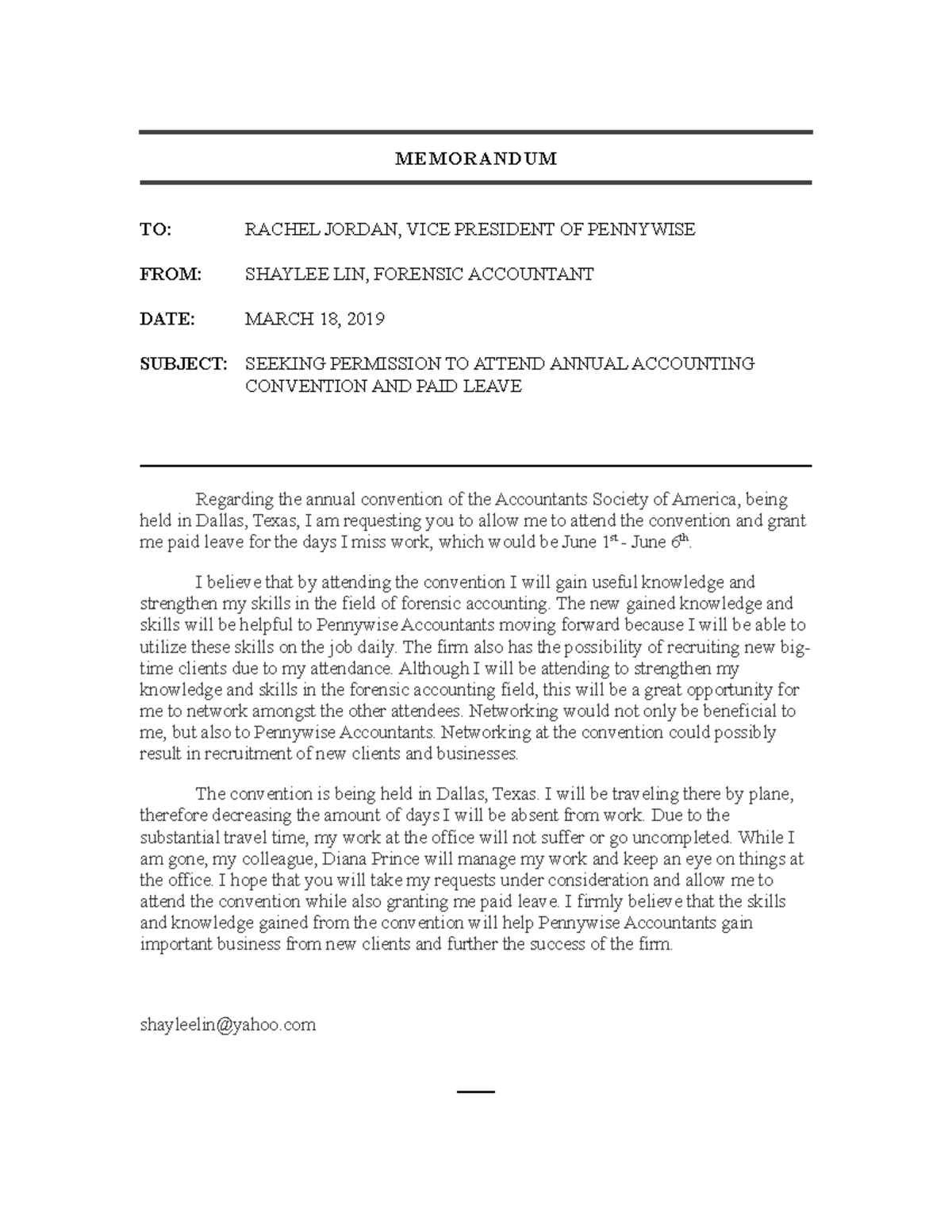 BCOM 3350 Memo - assignment - MEMORANDUM TO: RACHEL JORDAN, VICE ...