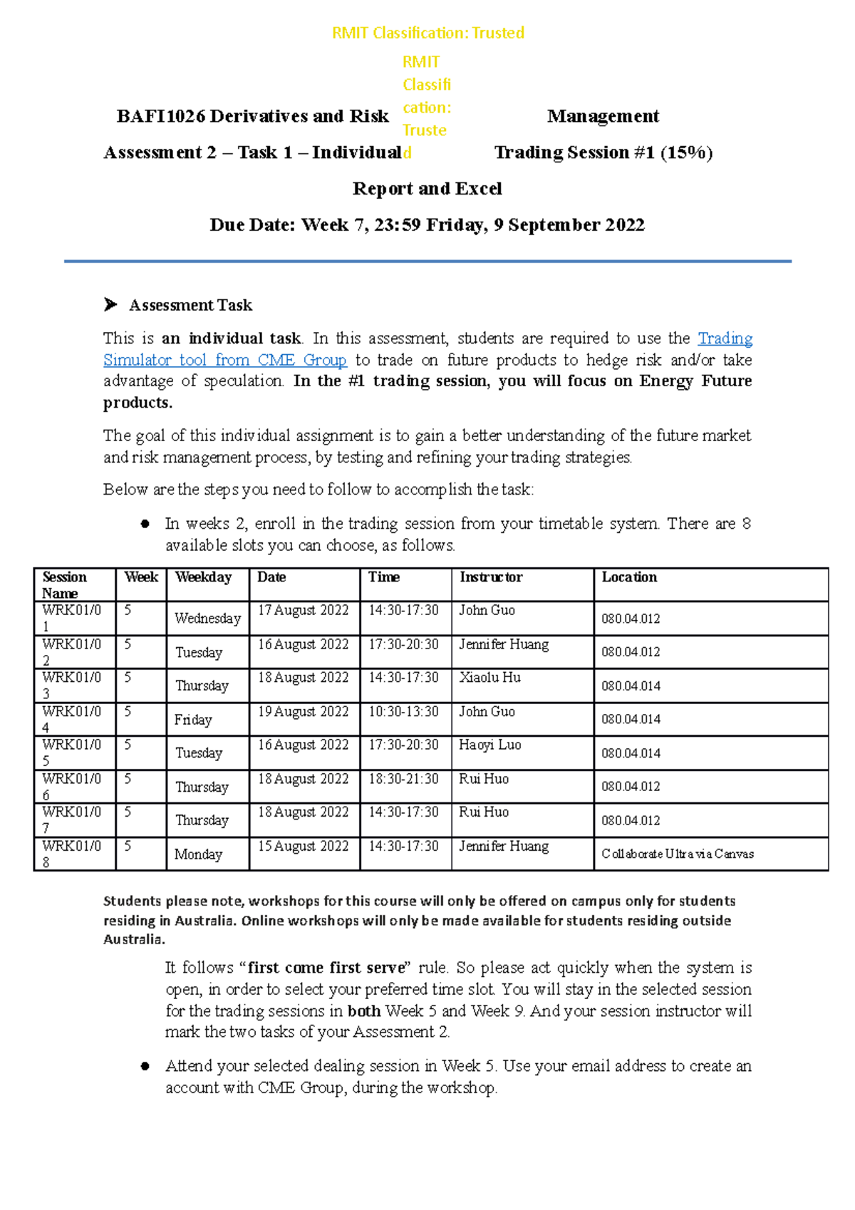 Assessment 2 - Task 1 - BAFI 1026 Derivatives and Risk Management - BAFI1026 Derivatives and ...
