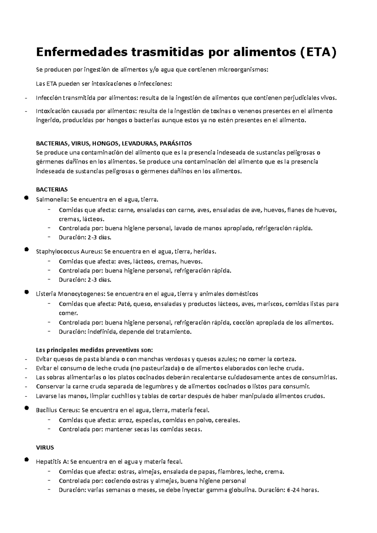 ETA - resumen - Enfermedades trasmitidas por alimentos (ETA) Se ...
