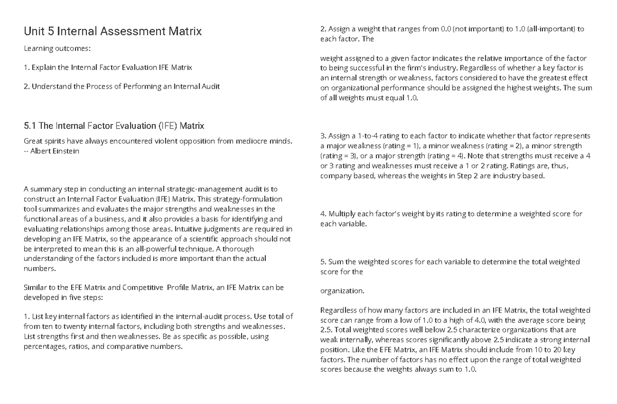 Unit 5 Internal Assessment Matrix - Unit 5 Internal Assessment Matrix ...