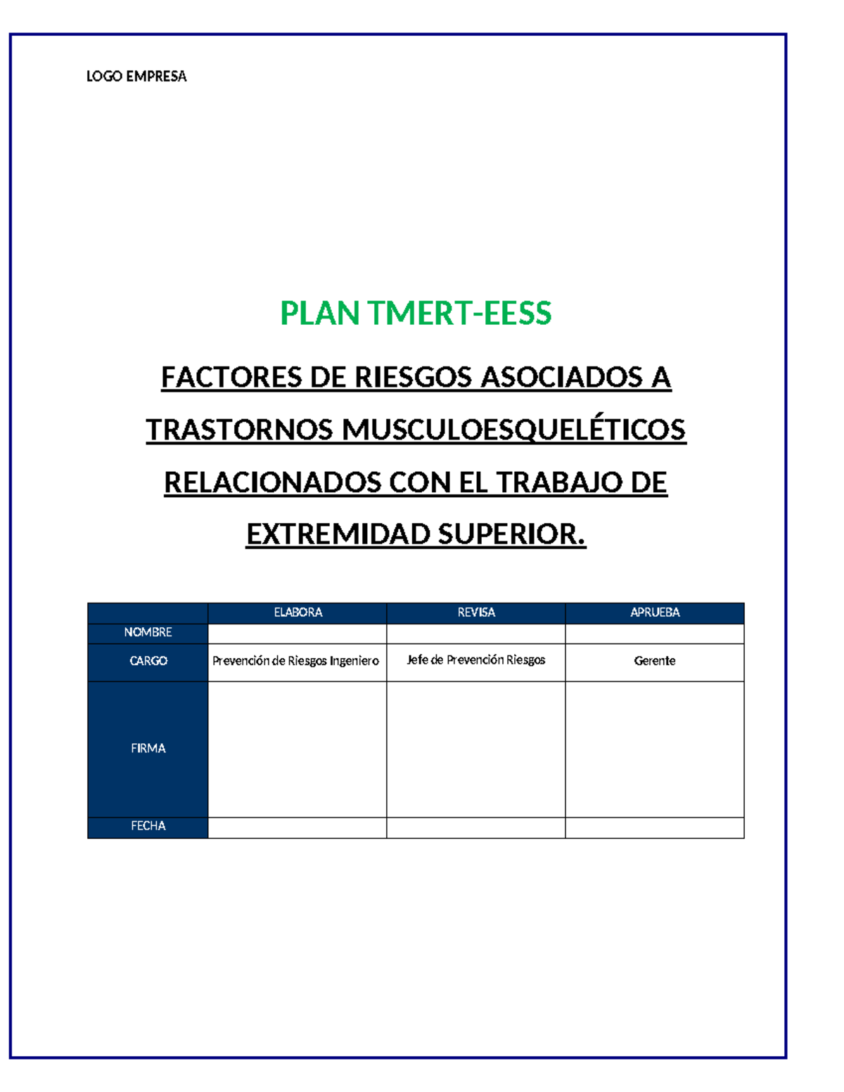 Modelo PLAN O Programa Tmert-EESS - LOGO EMPRESA PLAN TMERT-EESS ...