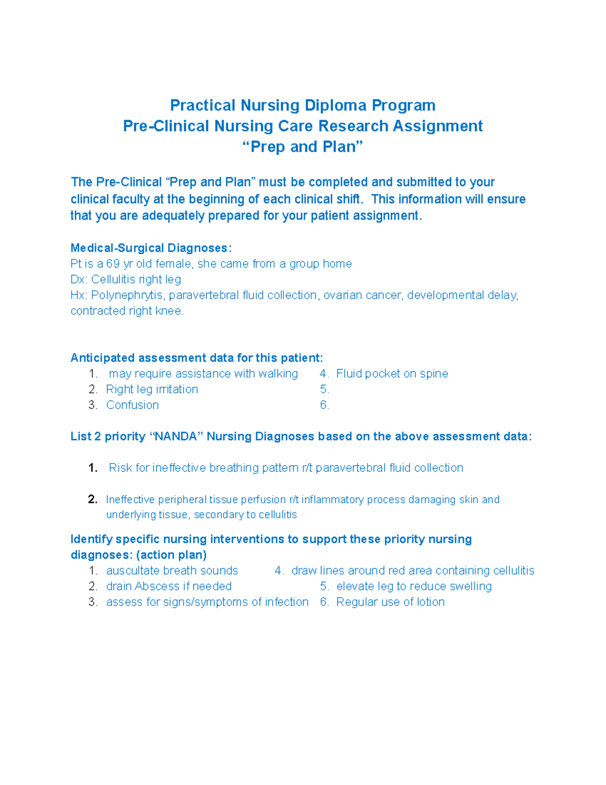 Prep and Plan Template Feb 23 - Practical Nursing Diploma Program Pre ...