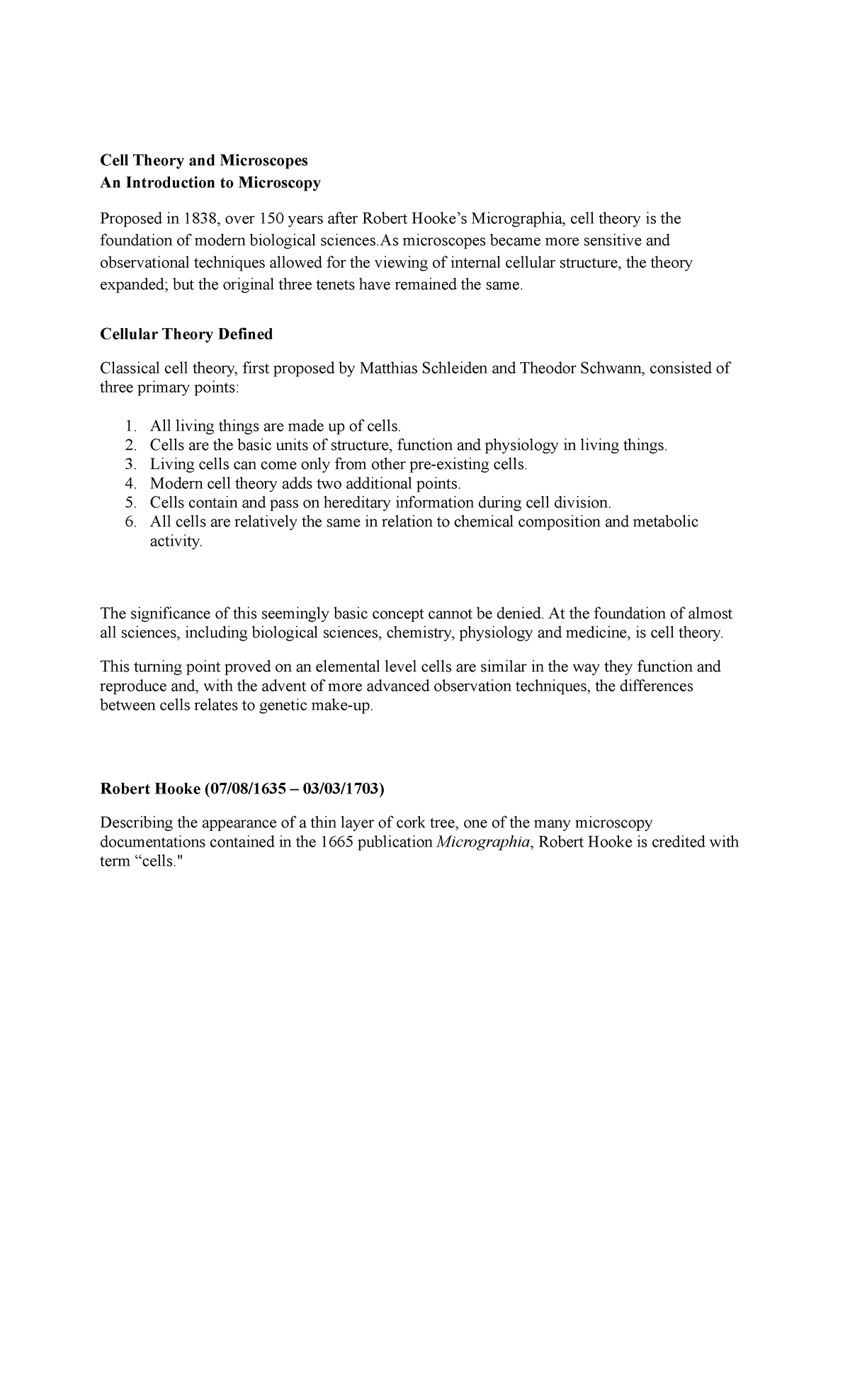 CELL- Theory - Cell Theory and Microscopes An Introduction to ...