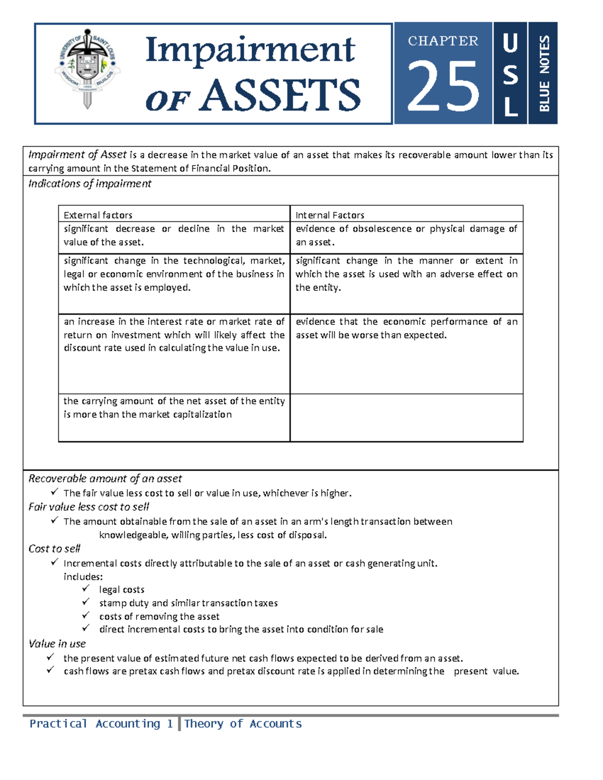 Impairment Assets - Practical Accounting 1 Theory of Accounts 25 BLUE ...