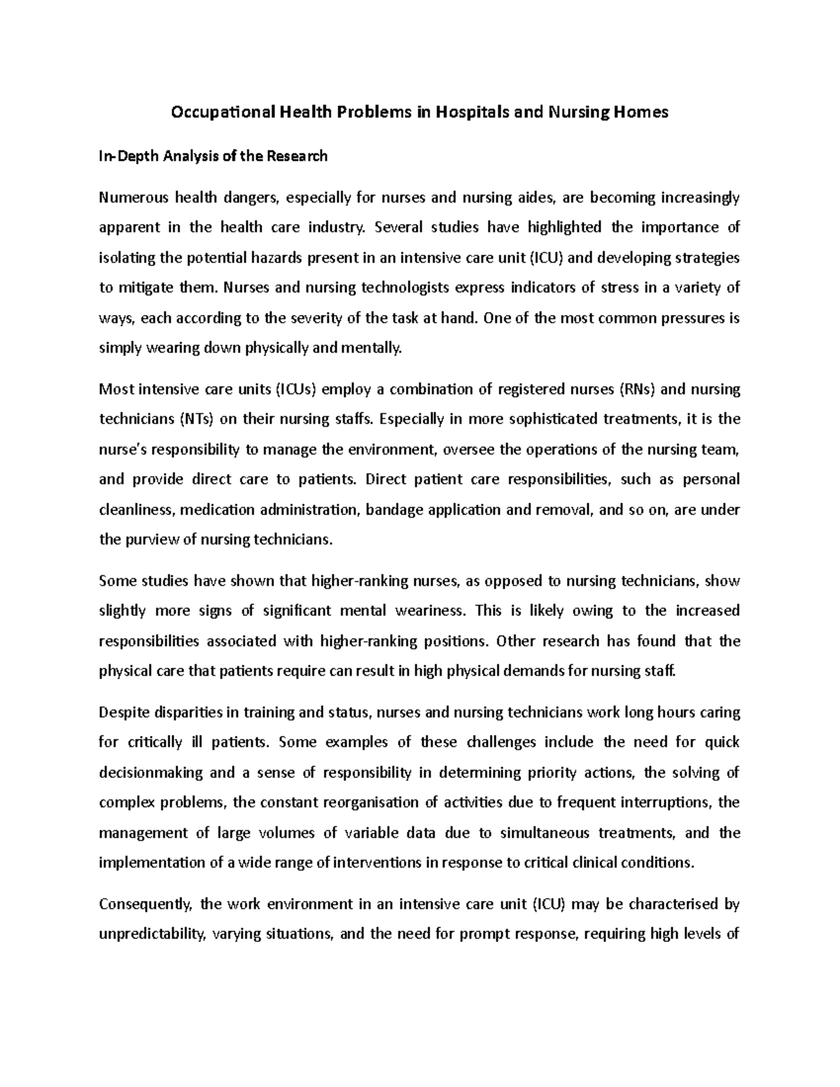 Occupational Health Problems in Hospitals and Nursing Homes - Several ...