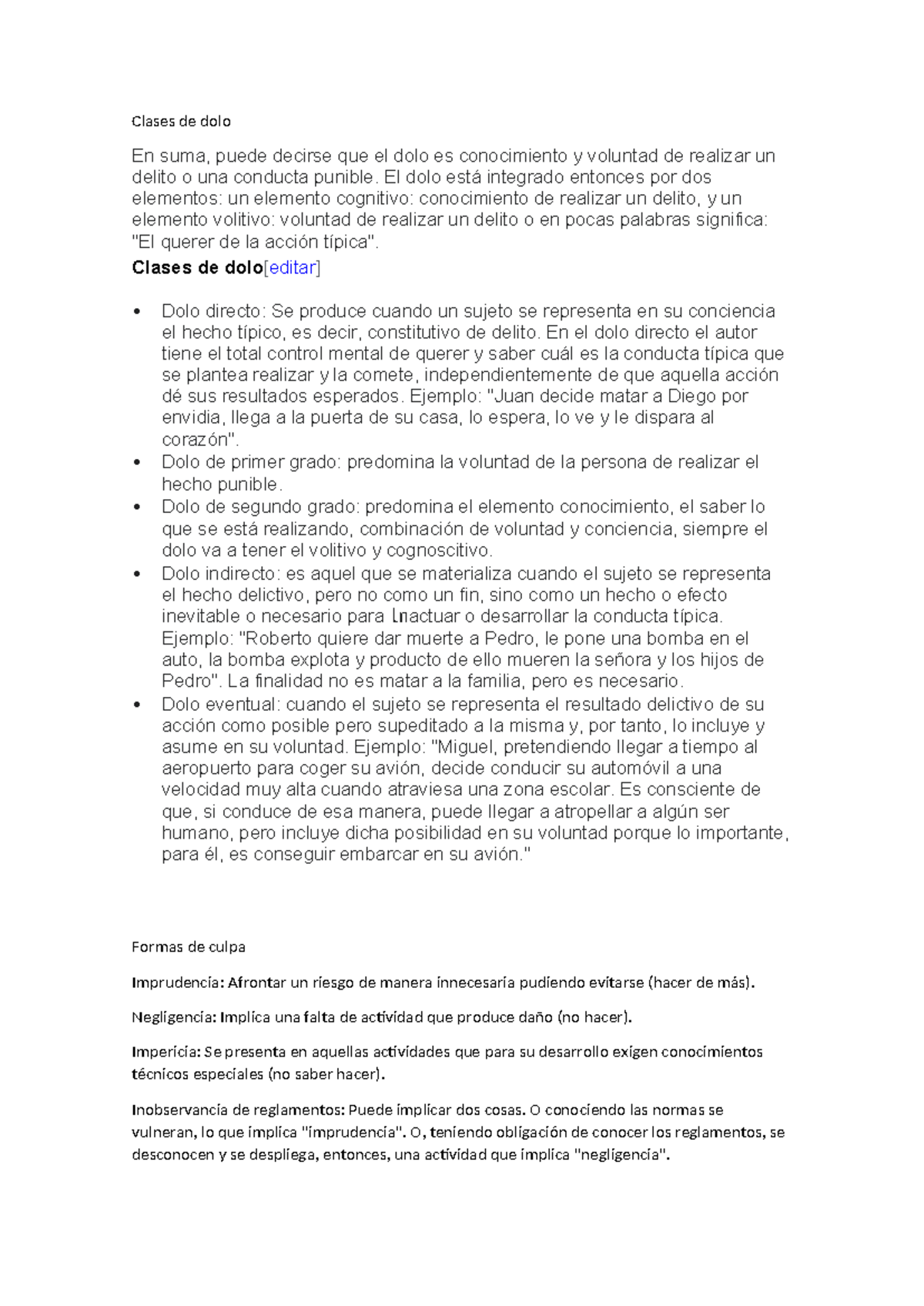 Clases de dolo - El dolo está integrado entonces por dos elementos: un ...