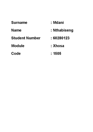 Xhosa portfolio 60280123 - Surname : Mdani Name : Nthabiseng Student ...